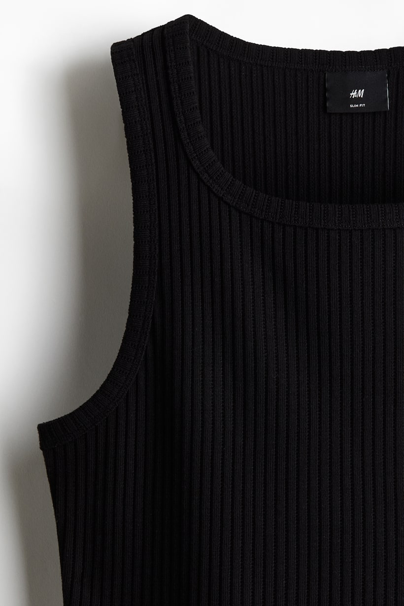 Slim-Fit Ribbed Tank Top - Black - Men | H&M US