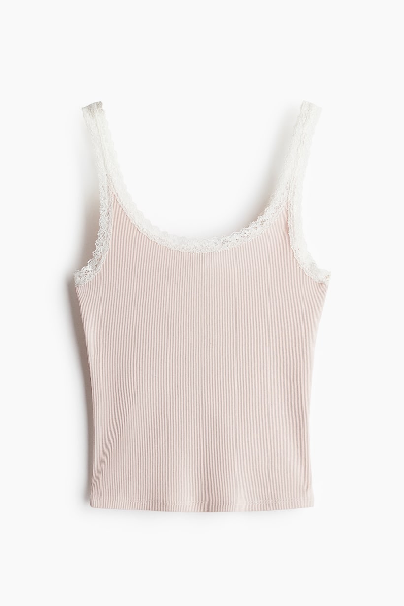 Lace-trimmed vest top - Light pink - Ladies | H&M IN