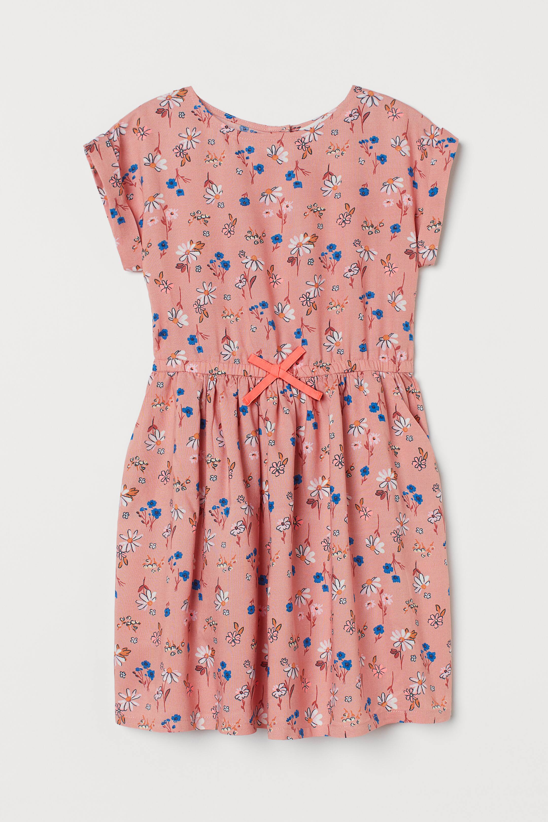 Mønstret kjole - Rundhalset - Kort erme - Rosa/Blomstret - BARN | H&M NO