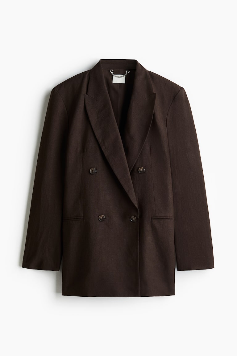 Blazer en mezcla de lino - Café oscuro - Ladies | H&M MX