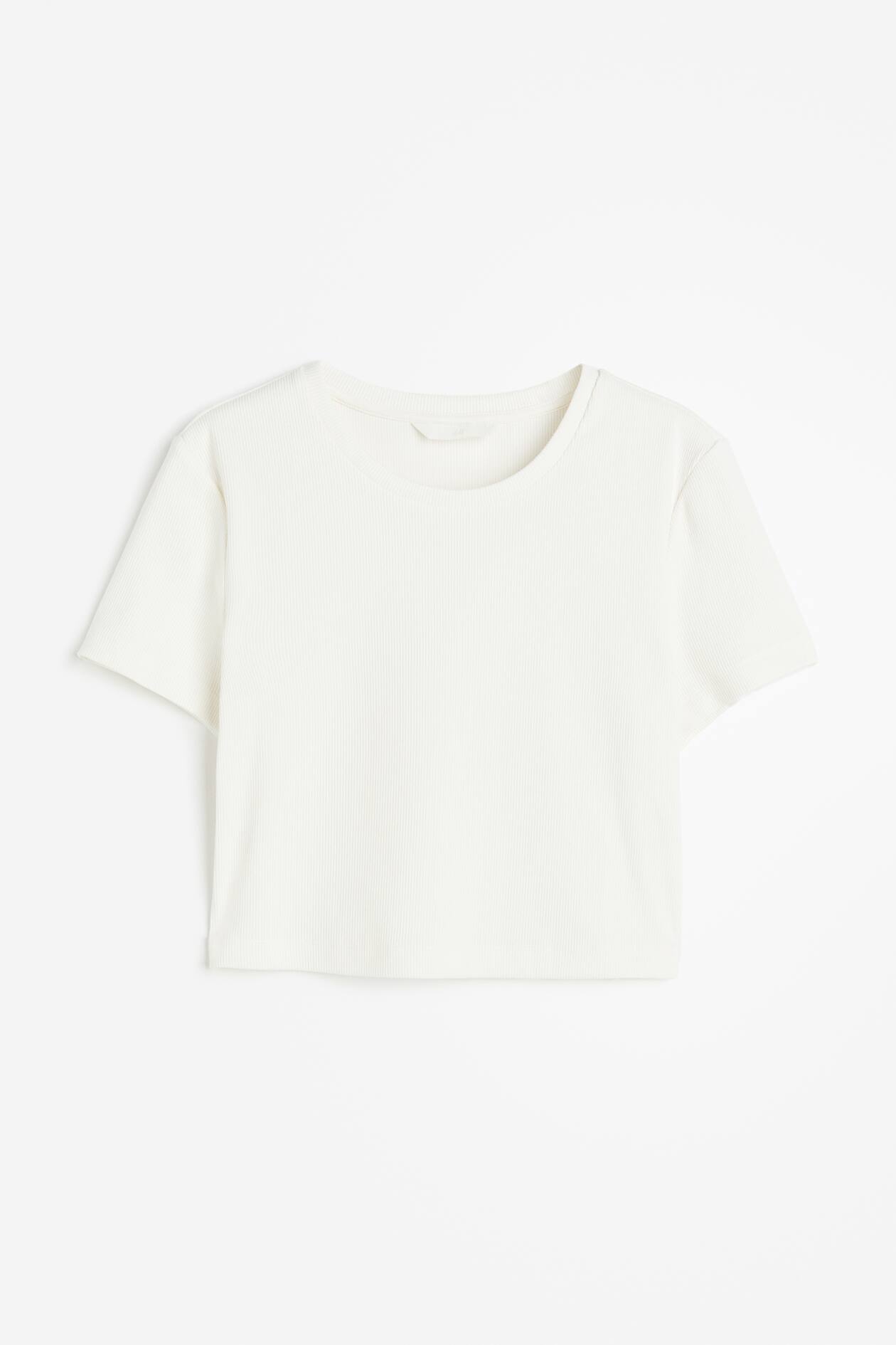 Women's White Ribbed jersey top | H&M MY