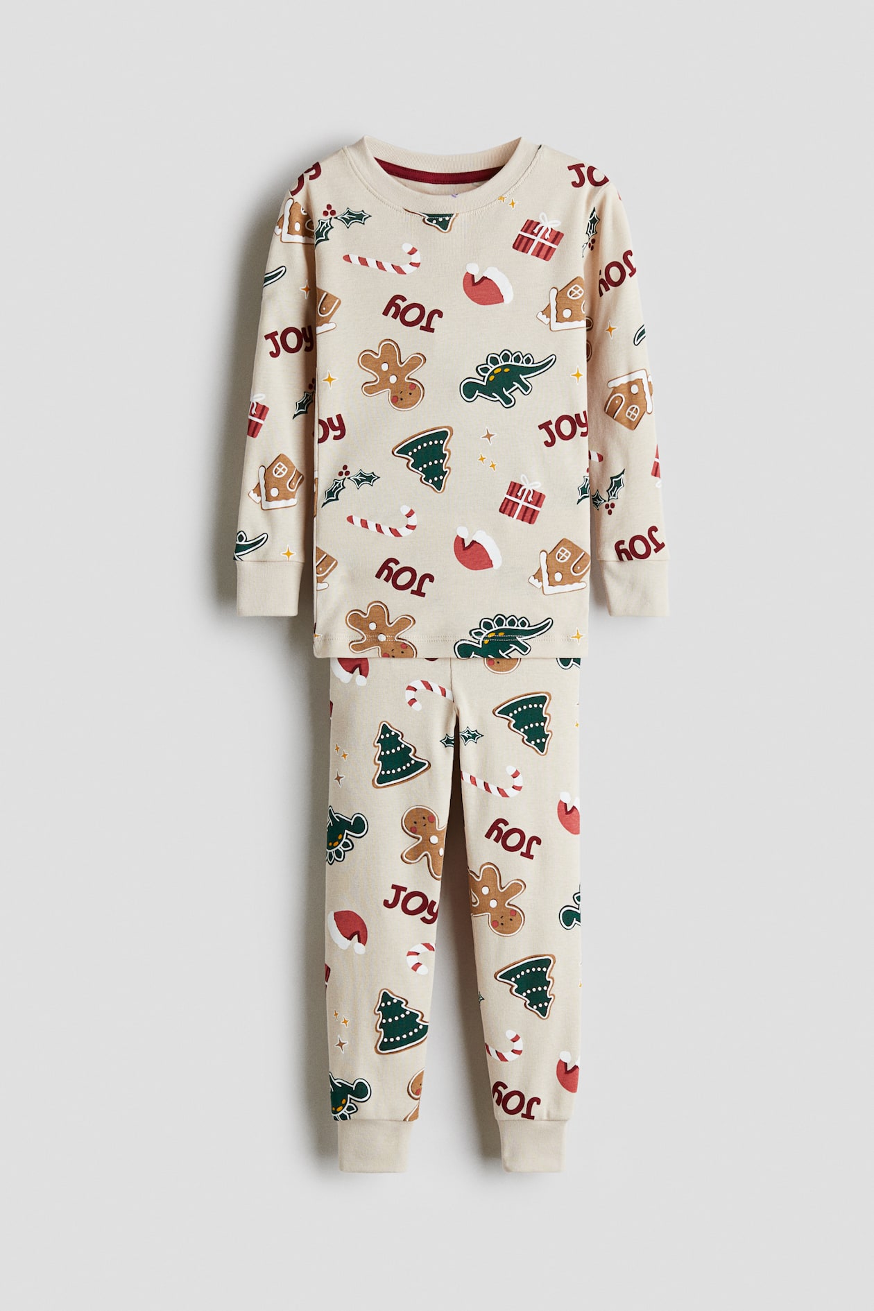 Light beige/Christmas Snug Fit Cotton Jersey Pajamas for kids | H&M US