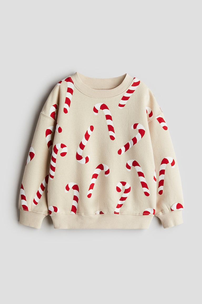 Printed Sweatshirt - Light beige/candy canes - Kids | H&M US