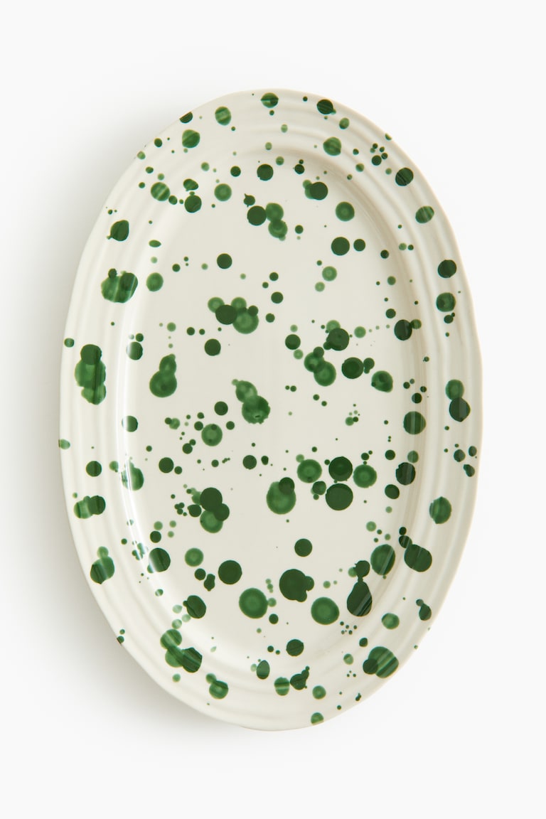 Speckled-glaze stoneware serving plate - Green/Spotted - Home All | H&M GB