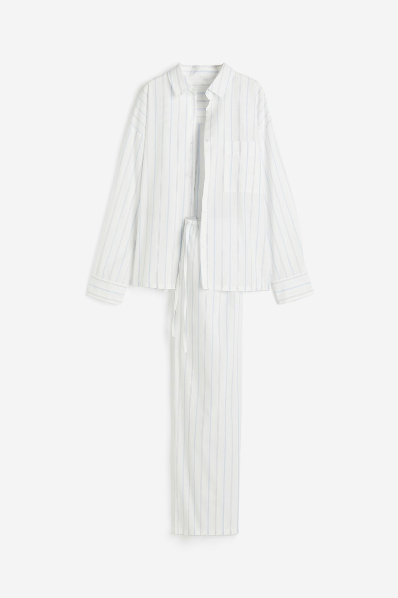 Women's White/Blue striped Pyjama shirt and bottoms | H&M GB