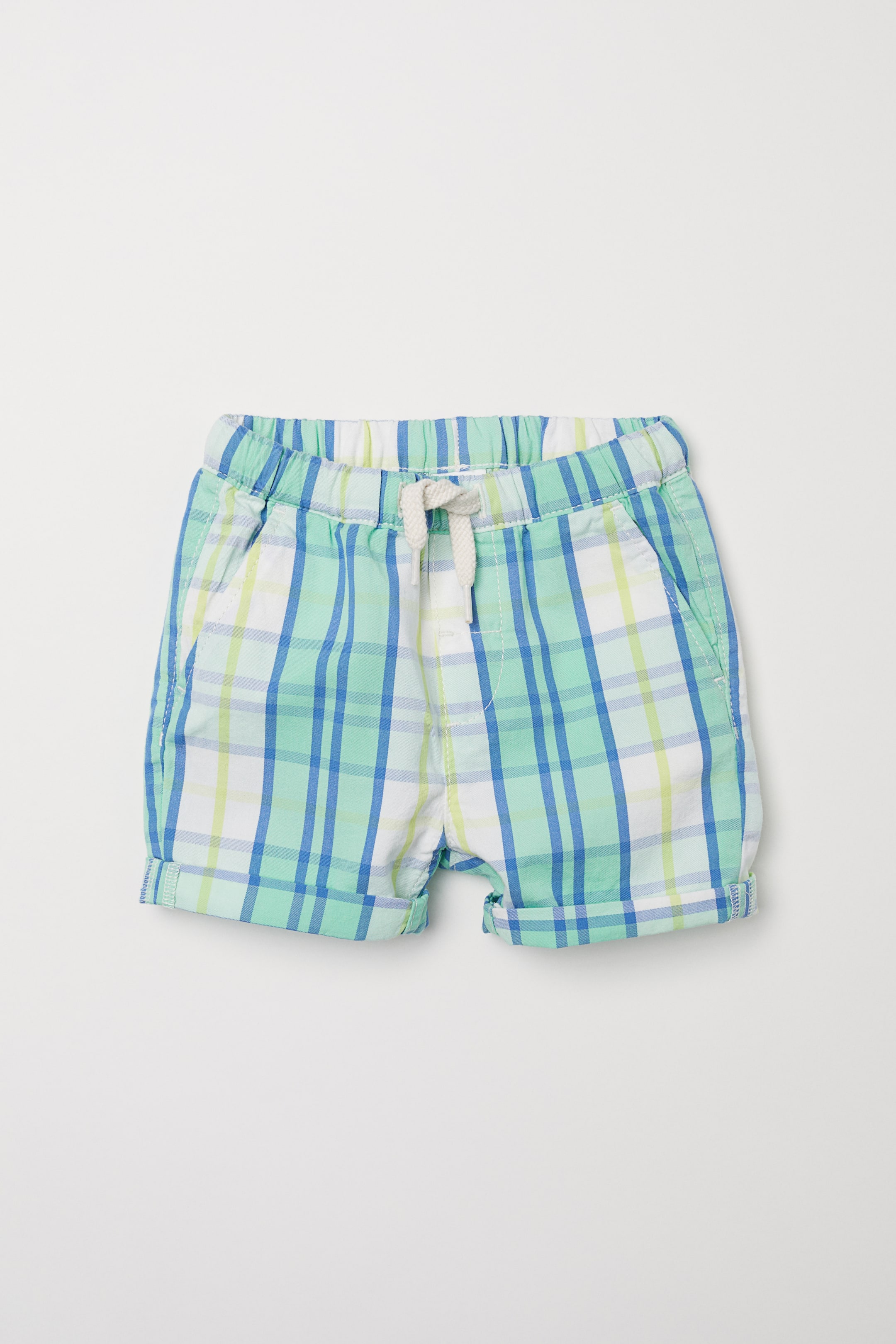 Checked cotton shorts - Light green/Checked - Kids | H&M GB