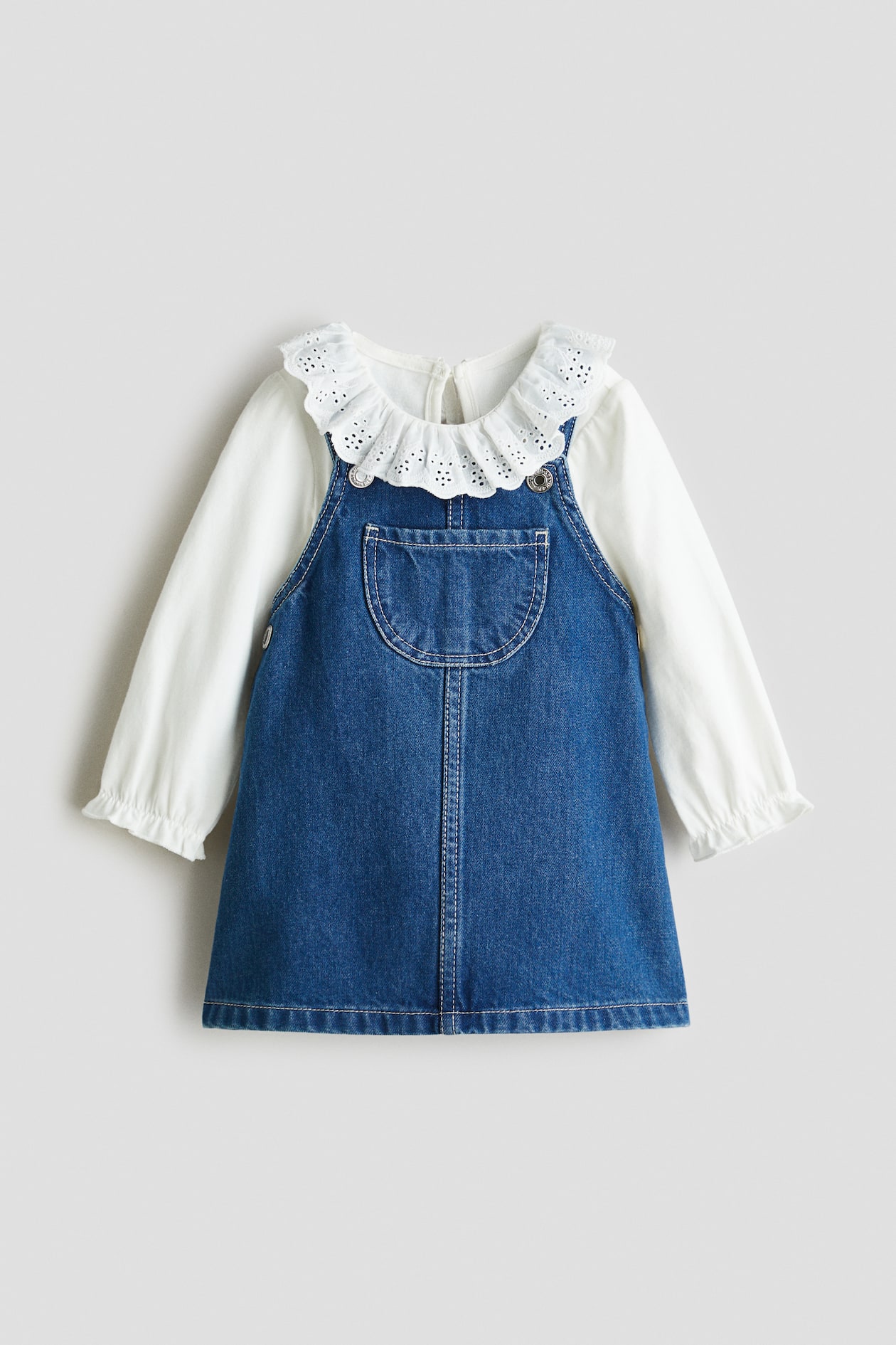 Denim blue/White 2-Piece Overall Dress and Top Set for kids | H&M PH