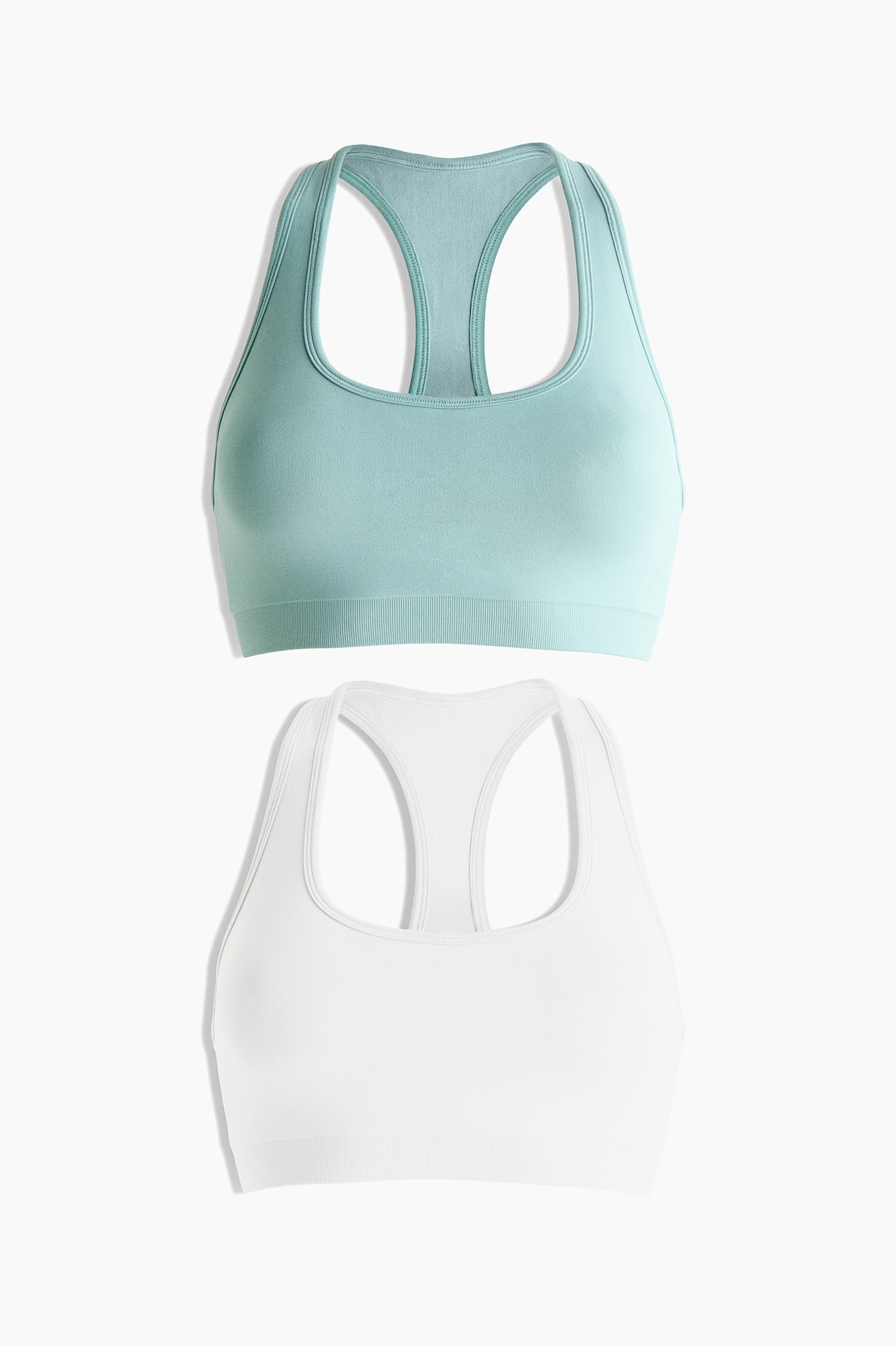 Women's White/Turquoise 2-pack Seamless Sports bras with DryMove™ | H&M SG