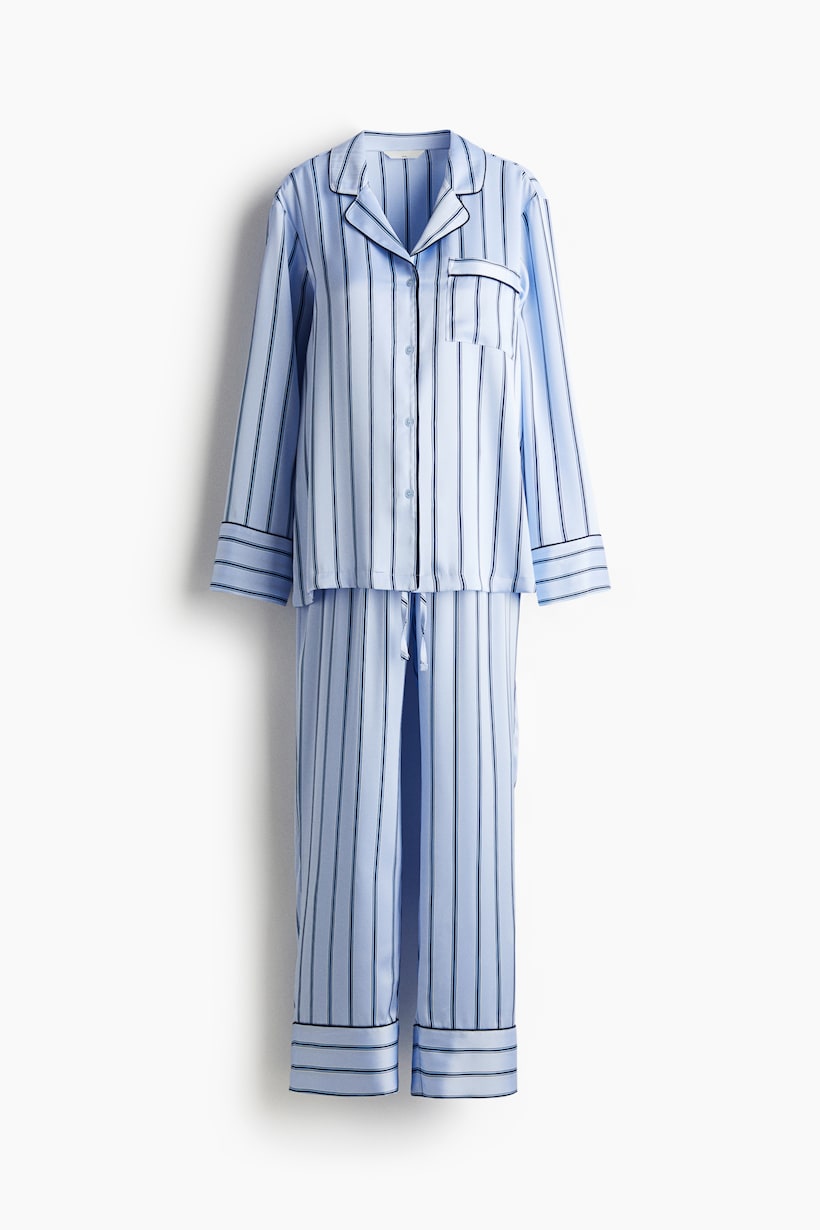 MAMA Pijamas de satín Before & After - Azul claro/Franjas - Ladies | H&M MX