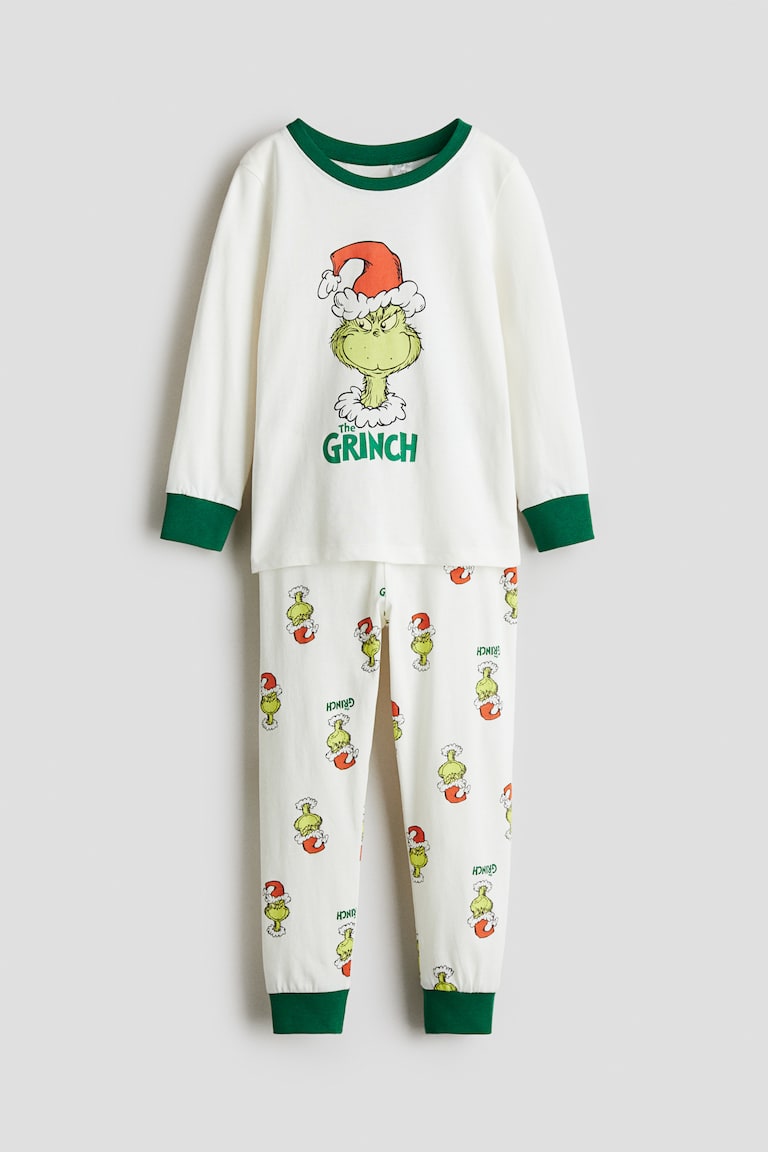 Pyjama imprimé en jersey de coton - Blanc/Le Grinch - ENFANT | H&M FR