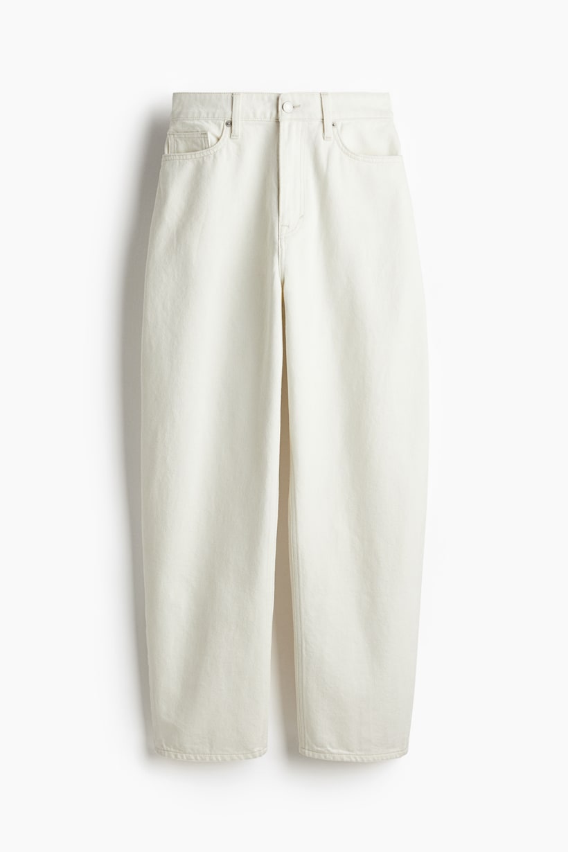 High Rise Barrel Leg Jeans - Cream - Ladies | H&M US