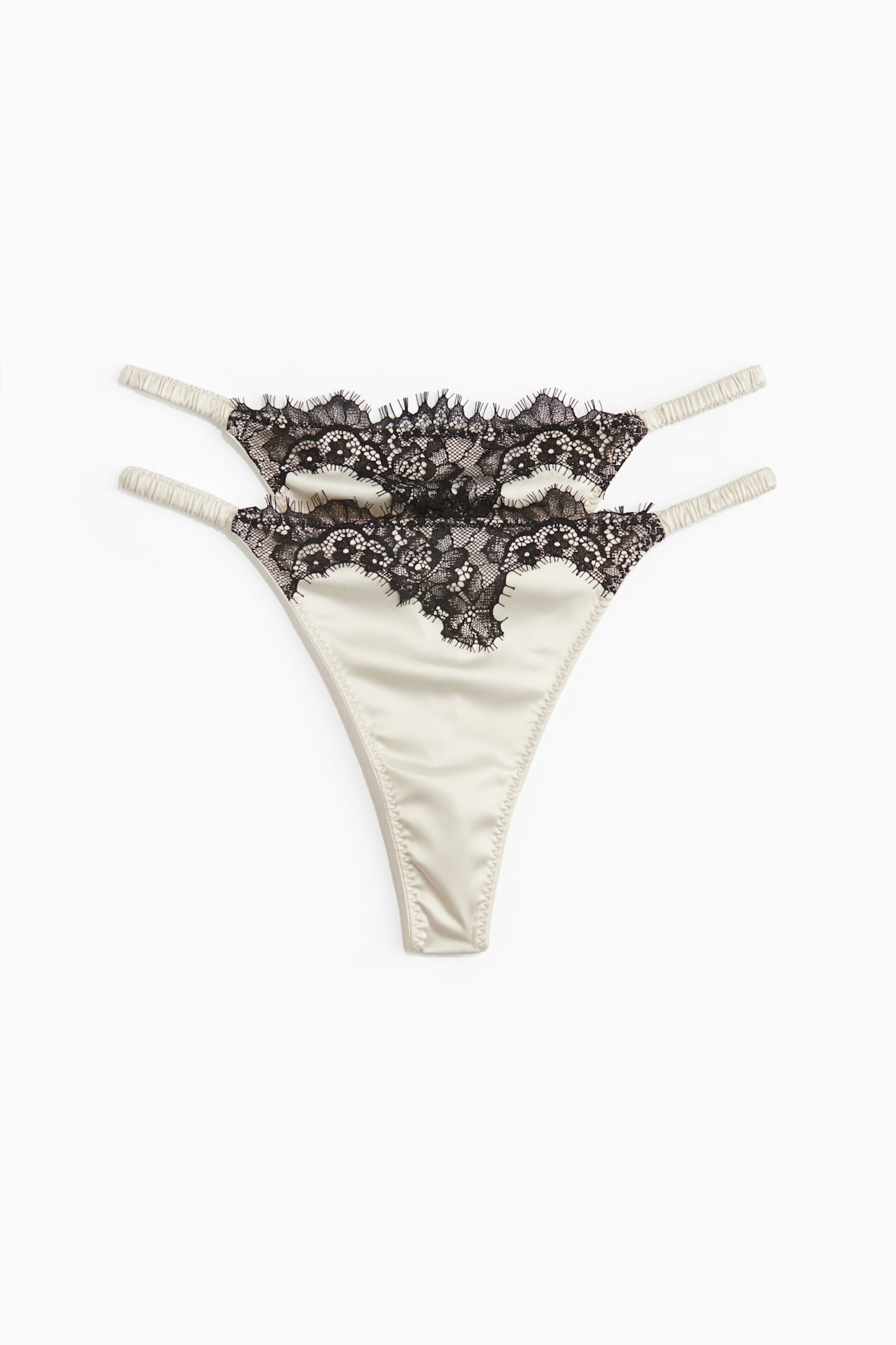 Lot de 2 strings Tanga en satin - Crème/noir - FEMME | H&M FR