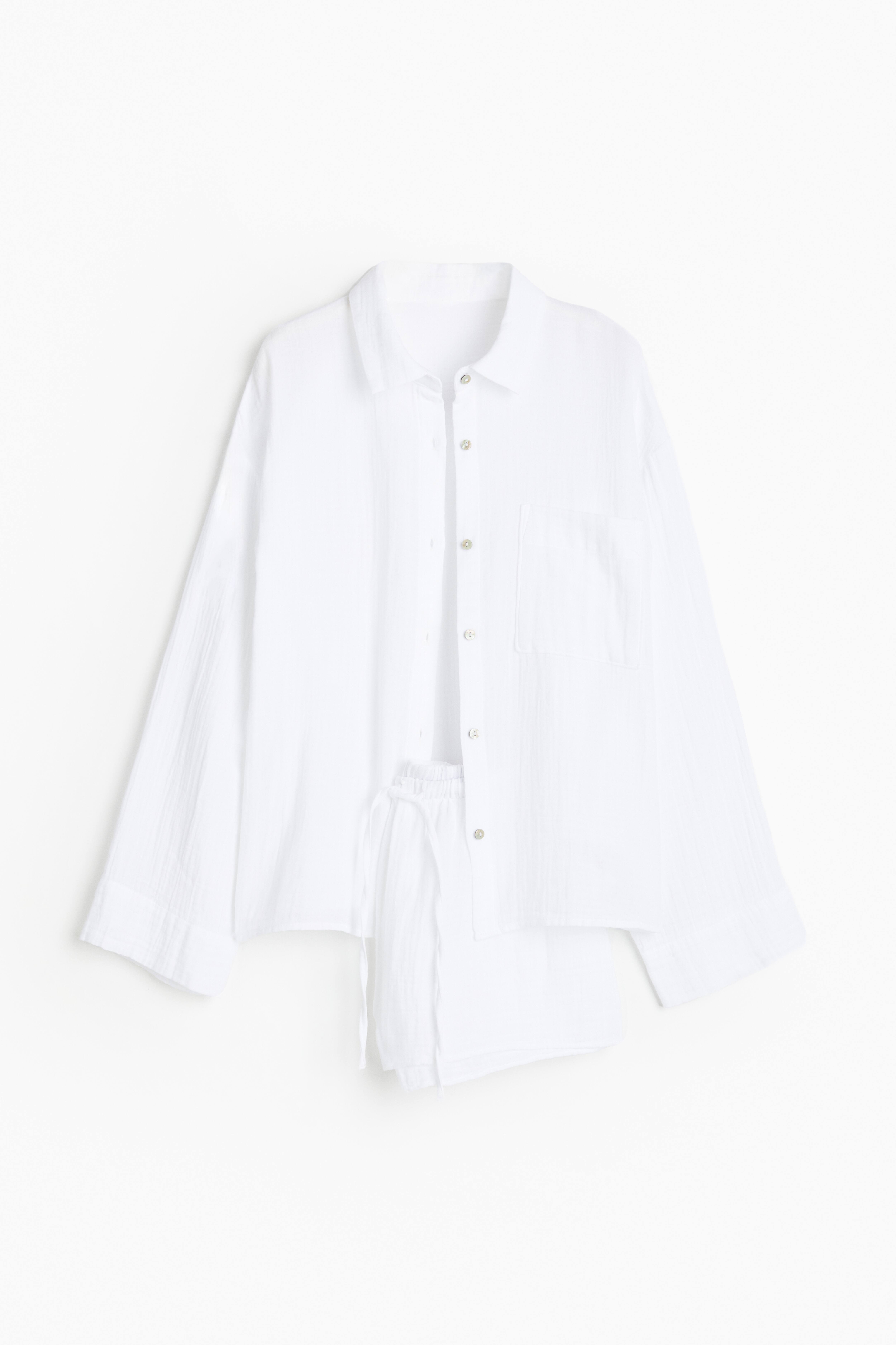 Pajama Shirt And Shorts White Ladies H M CA Pajama Shirt And Shorts White Ladies H M CA