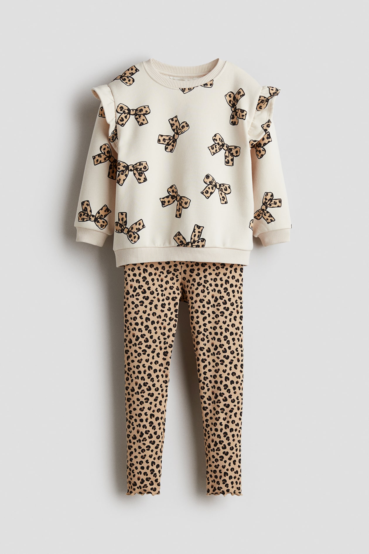Dvojdielna súprava mikiny a legín - Leopardí vzor/mašličky - DETI | H&M SK