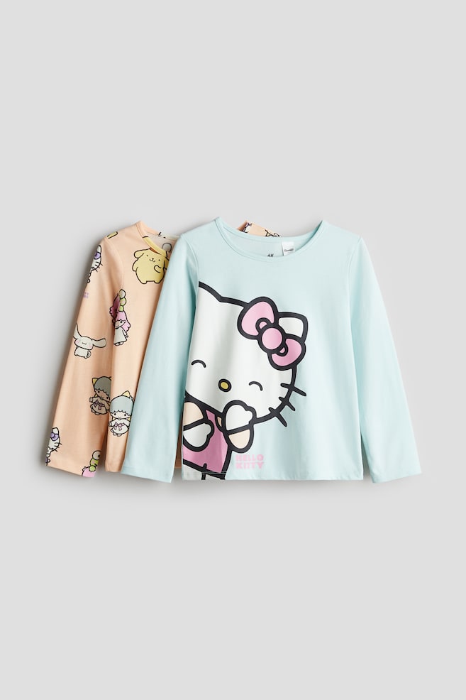 2-pack Long-sleeved Jersey Tops - Turquoise/Hello Kitty - Kids | H&M US
