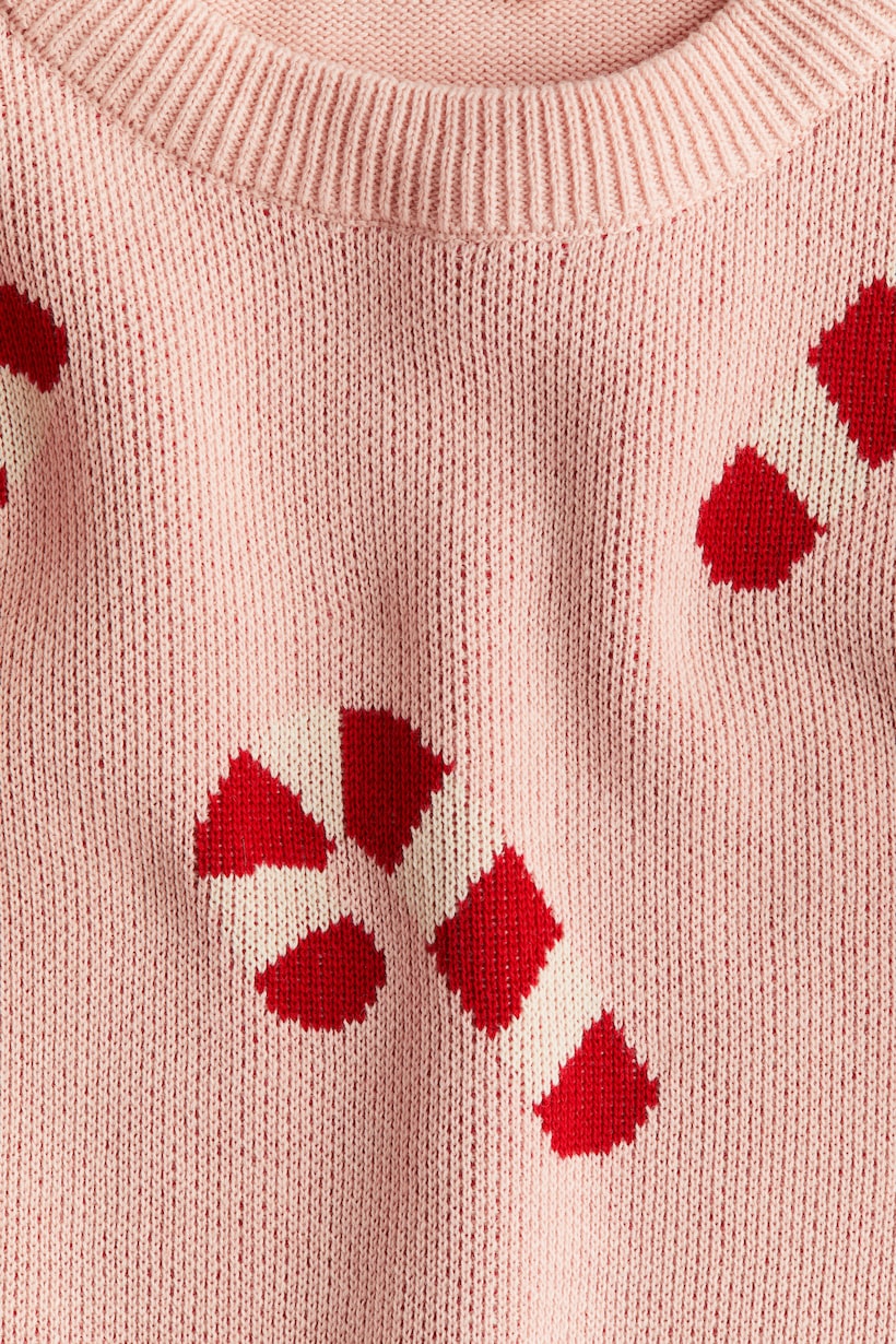 Patterned Cotton Sweater - Dusty pink/candy canes - Kids | H&M US