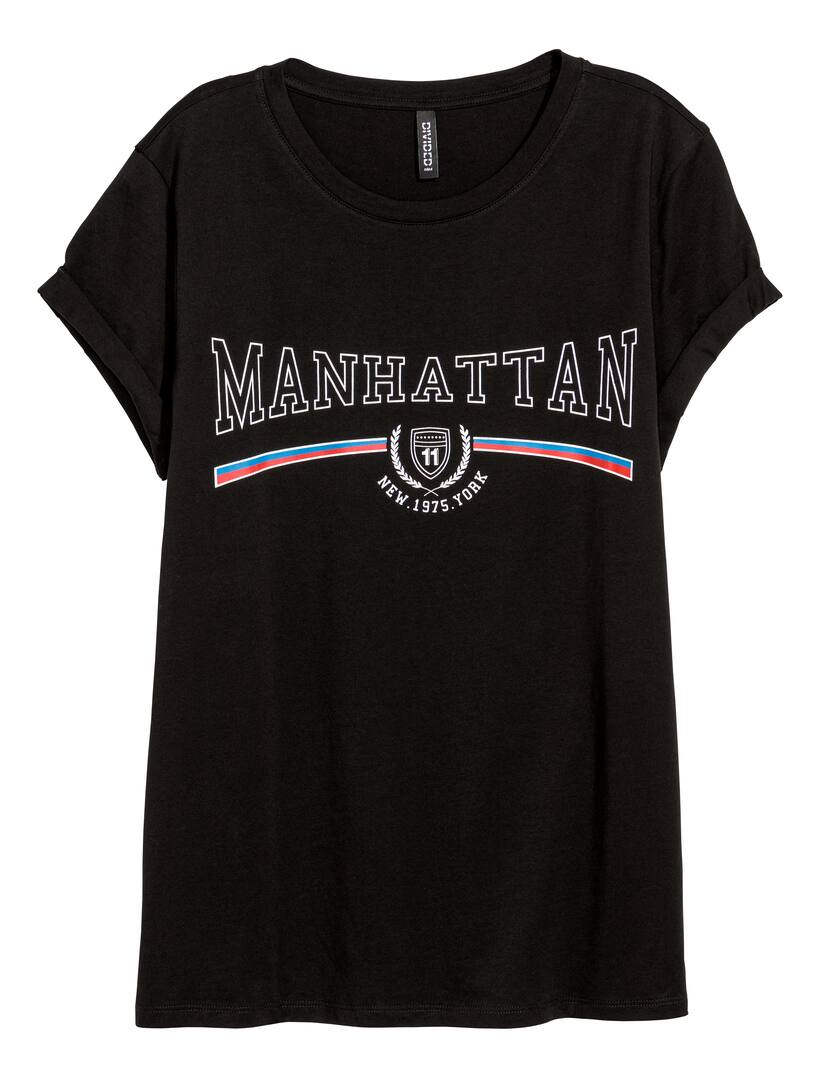 T-shirt with Motif - Short sleeve - Black/Manhattan - Ladies | H&M US
