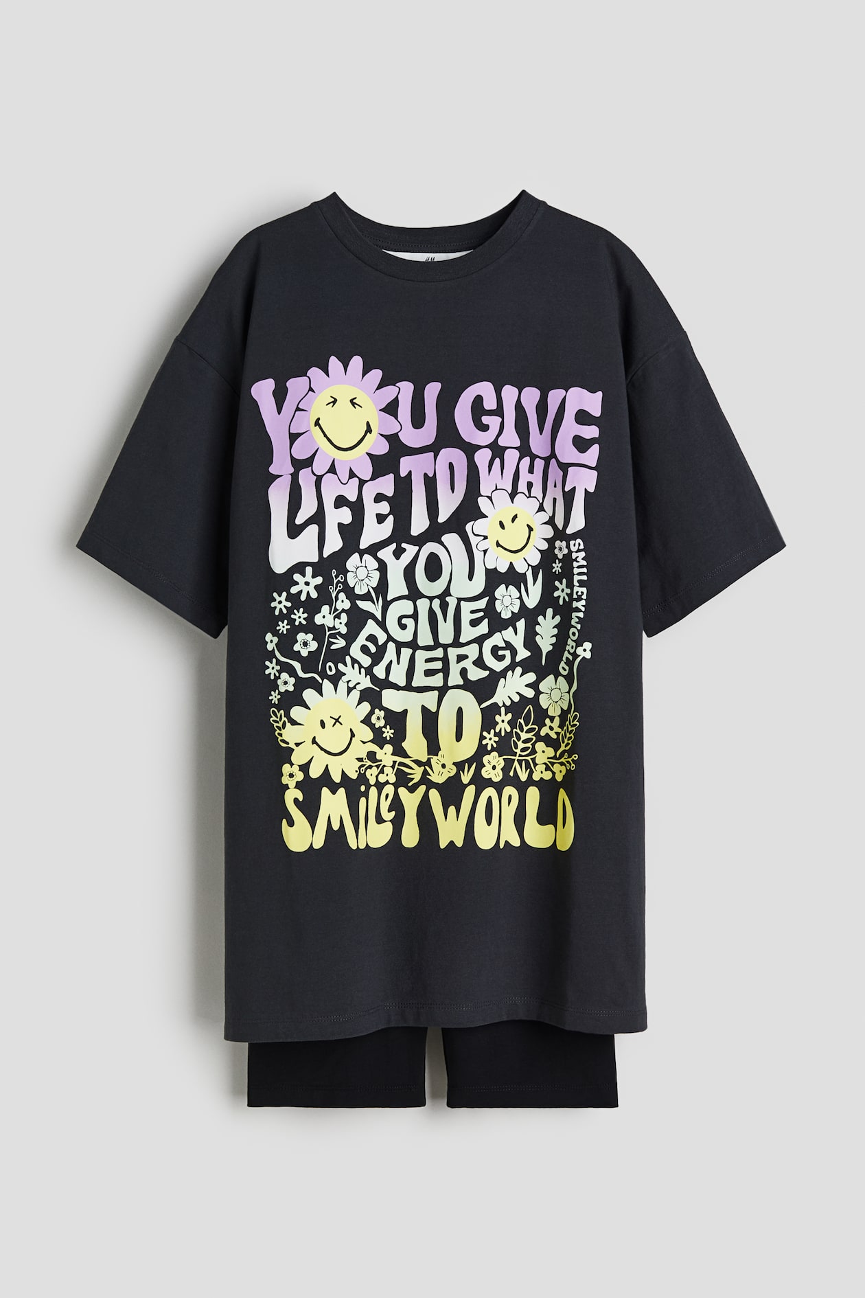 Dark grey/SmileyWorld® 2-piece printed set for kids | H&M MY
