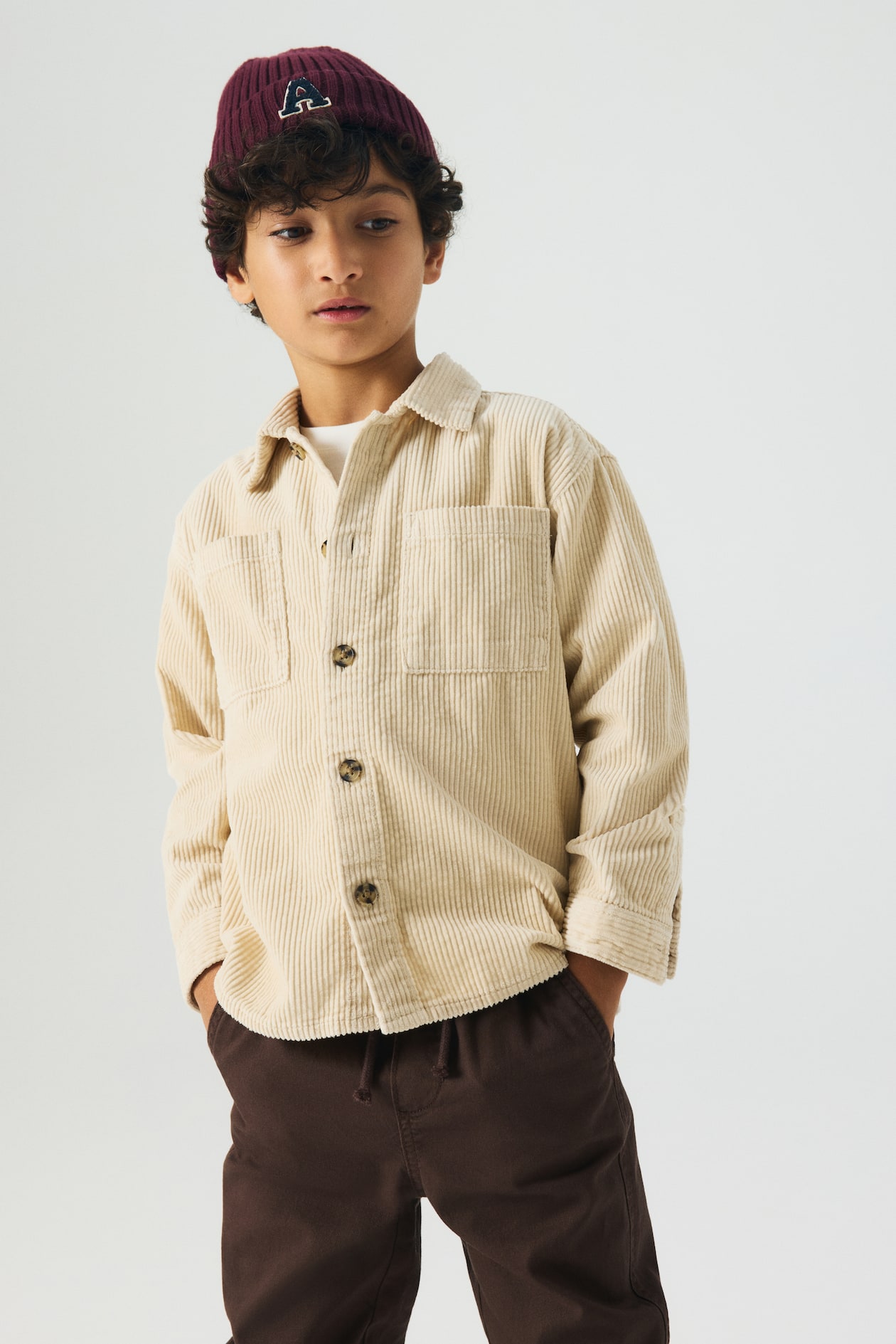 Cotton corduroy overshirt - Light beige - Kids | H&M GB