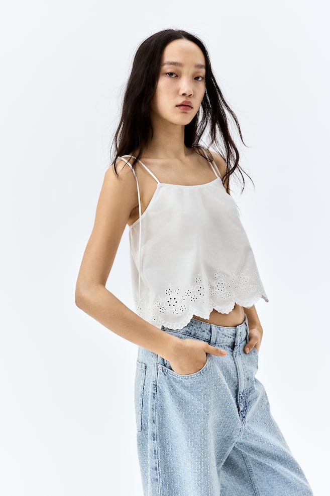 Women's White Embroidered tie-strap top | H&M CA