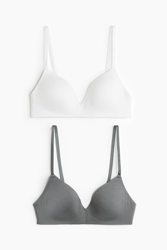 Women's Gray-green/white 2-pack Padded Soft-cup Cotton Bras | H&M US