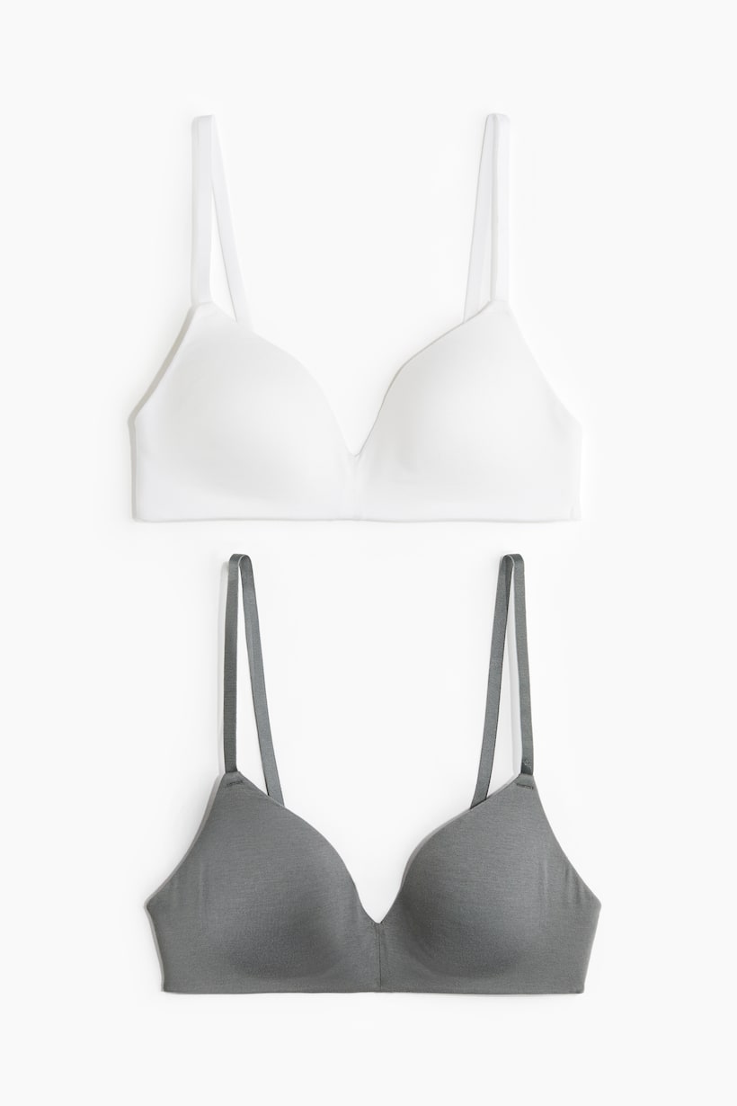 Women's Gray-green/white 2-pack Padded Soft-cup Cotton Bras | H&M US