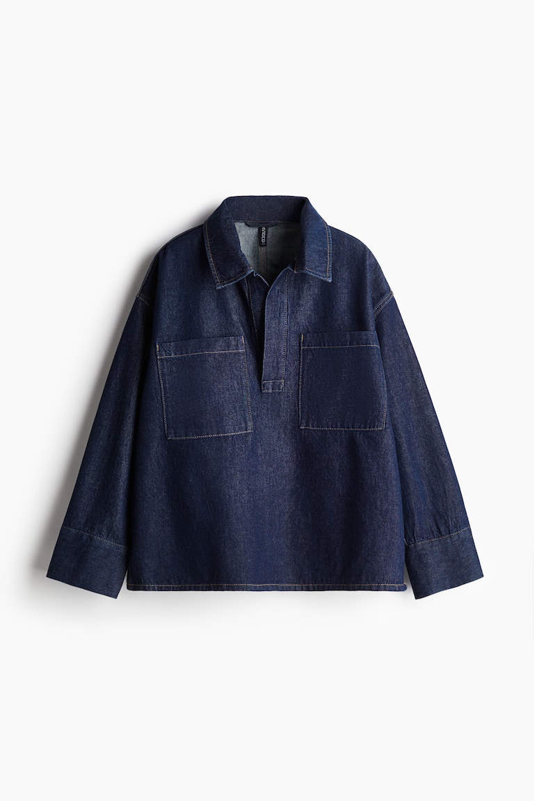 Oversized Pullover Denim Shirt - Dark denim blue - Ladies | H&M US