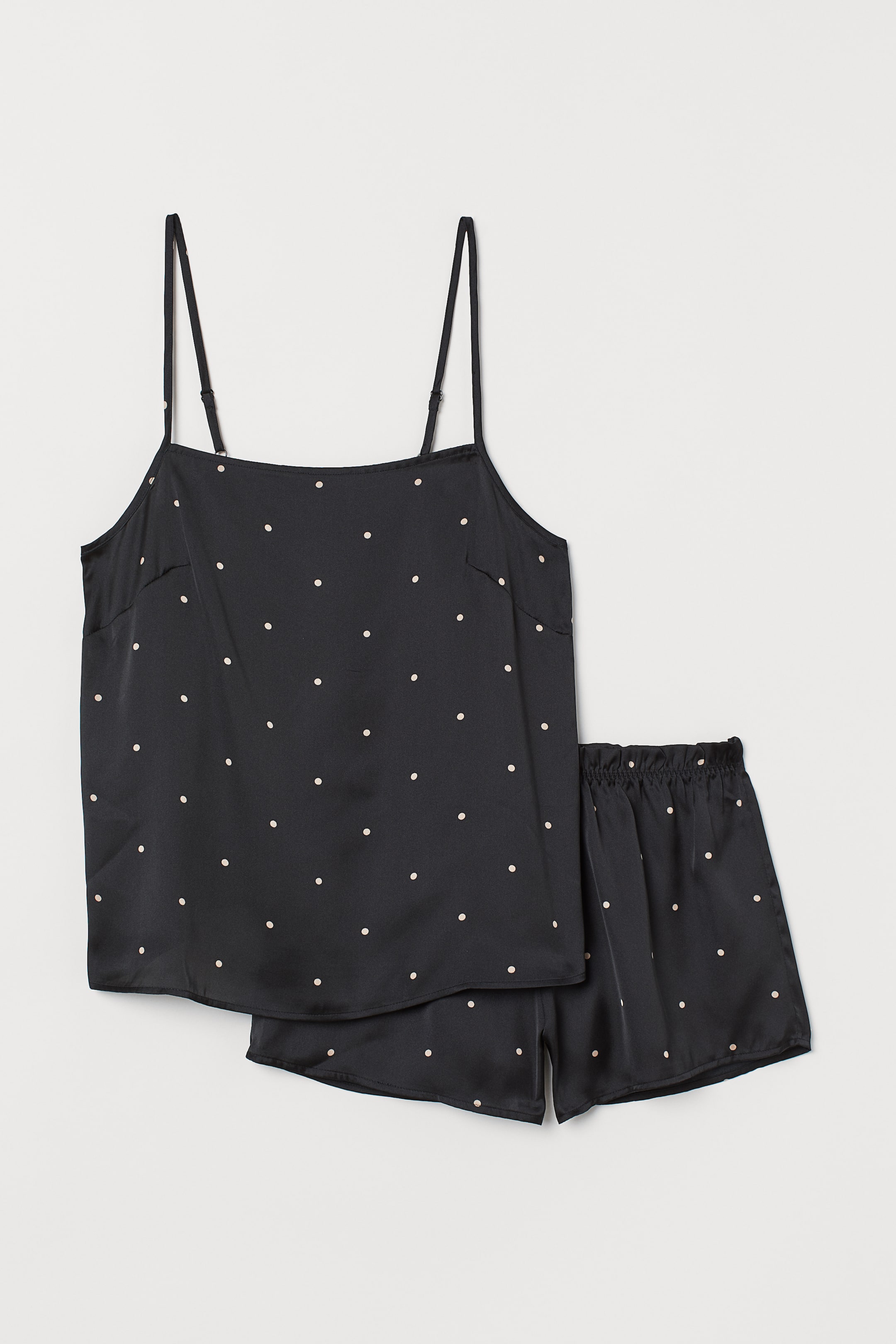 Pyjamas med linne och shorts - Ärmlös - Kort - Svart/Prickig - DAM | H&M FI
