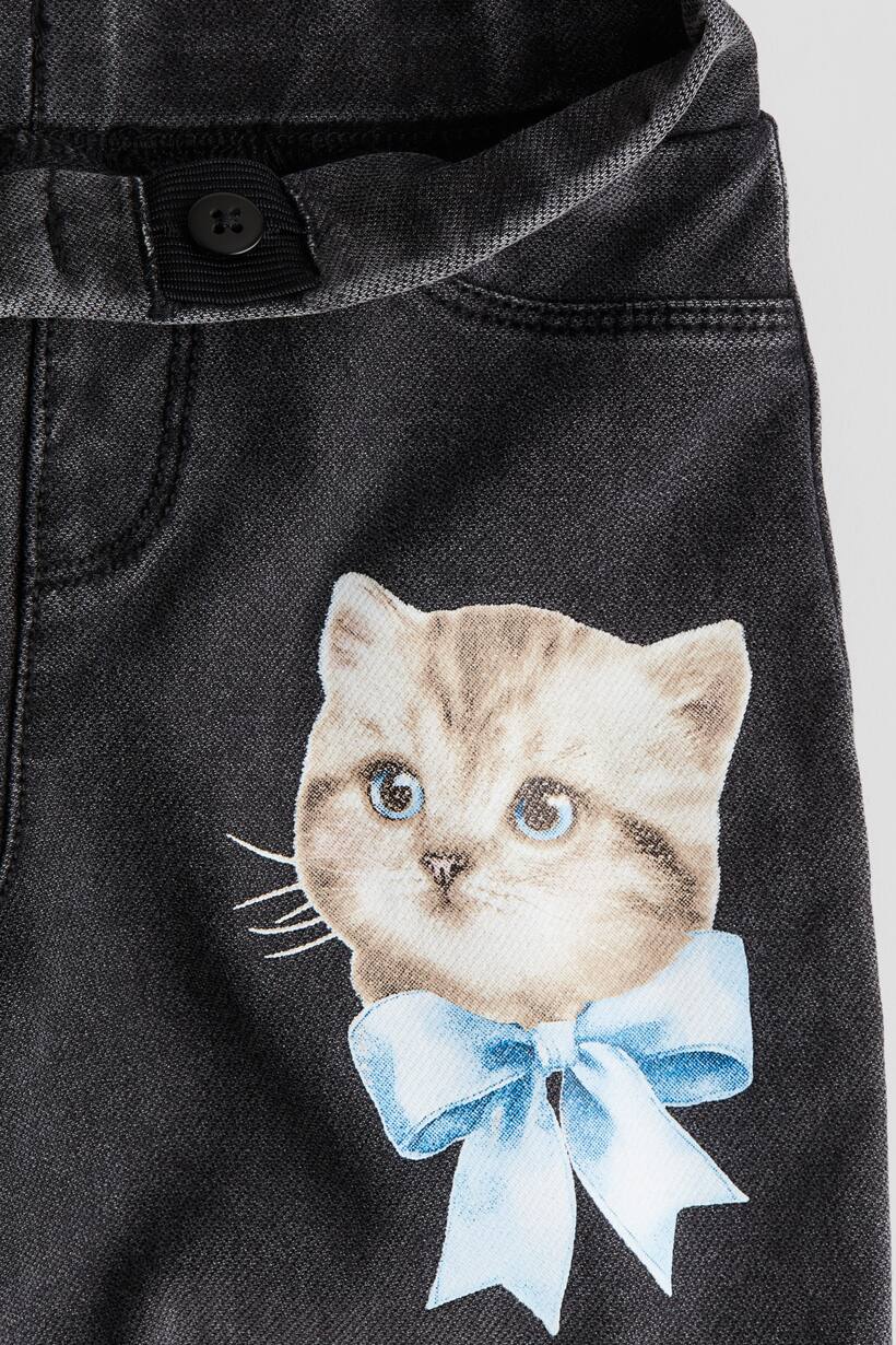 Dark gray/cats Wide Denim-look Pants for kids | H&M US