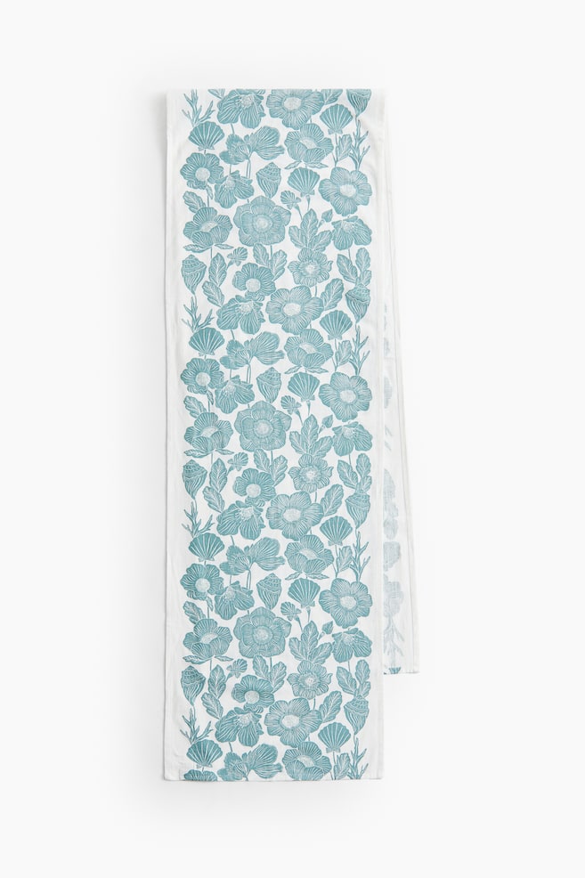 Long cotton-blend table runner - Turquoise/Floral - Home All | H&M GB