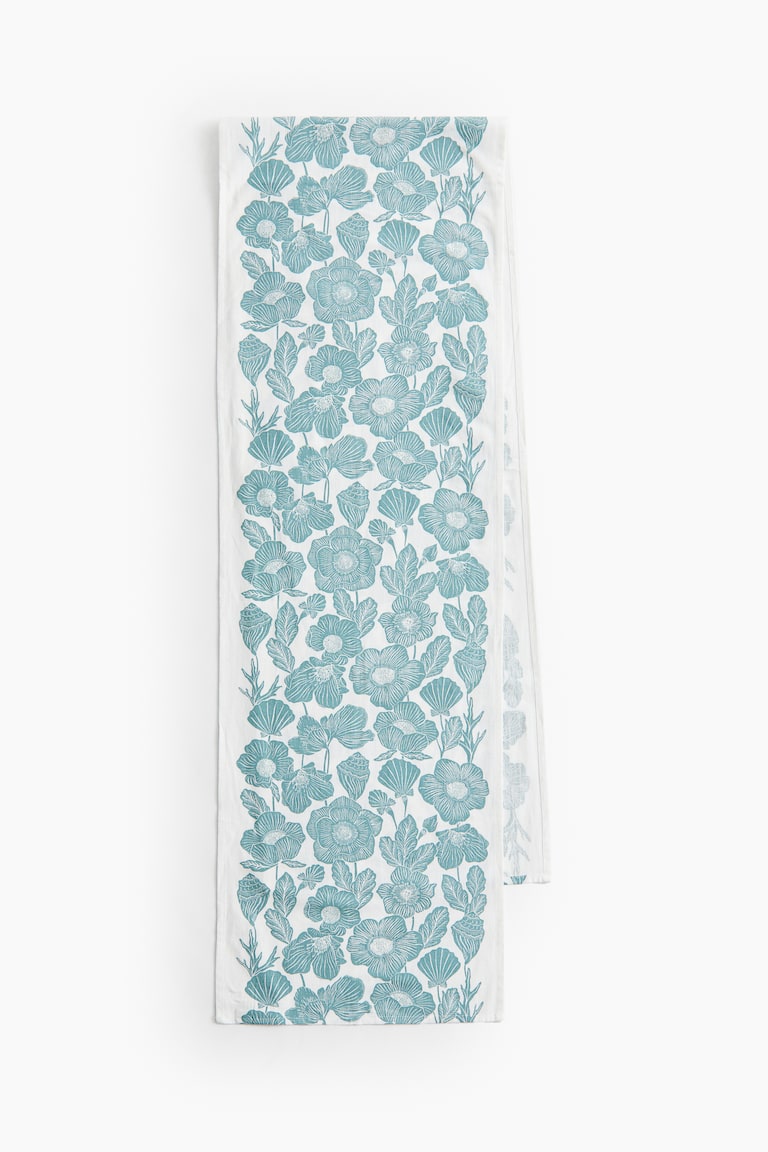 Turquoise/floral Long Cotton-Blend Table Runner at H&M Home | H&M US