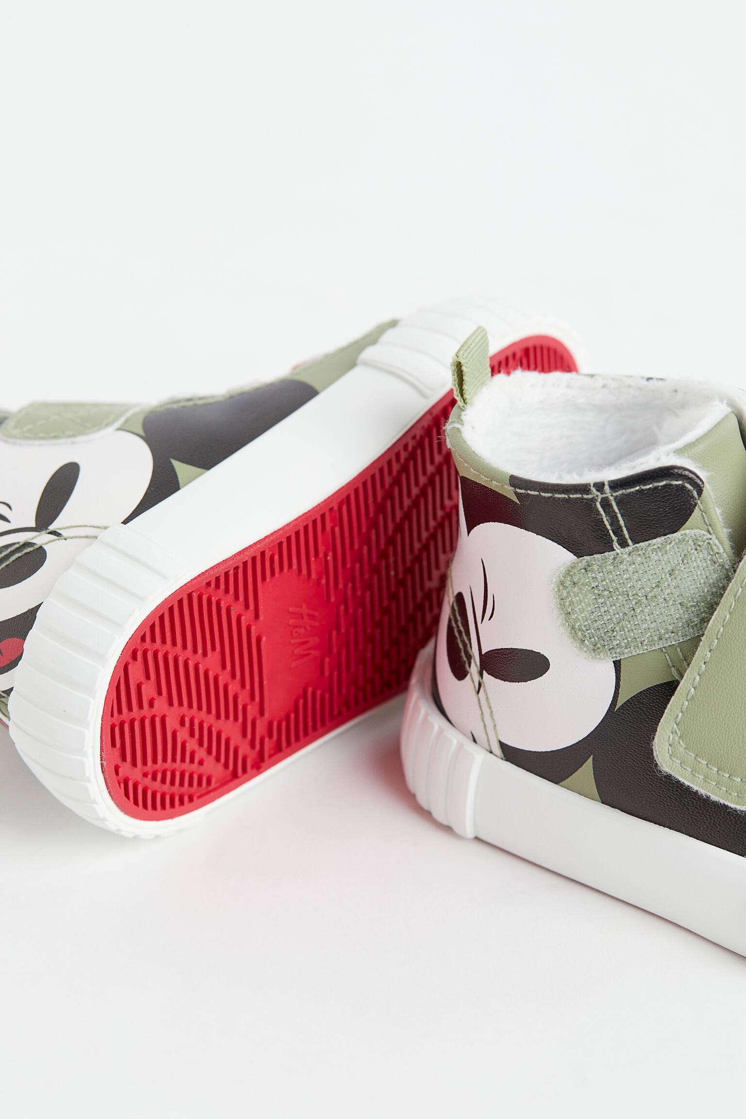 Khaki green/Mickey Mouse Warm-lined Printed High Tops for kids | H&M US