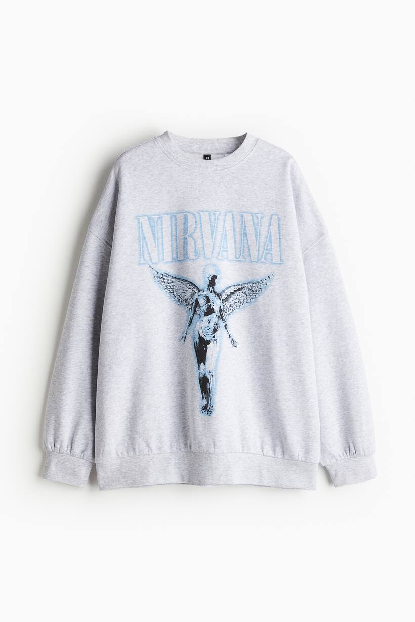 Oversized Printed Sweatshirt - Light gray melange/Nirvana - Ladies | H&M US