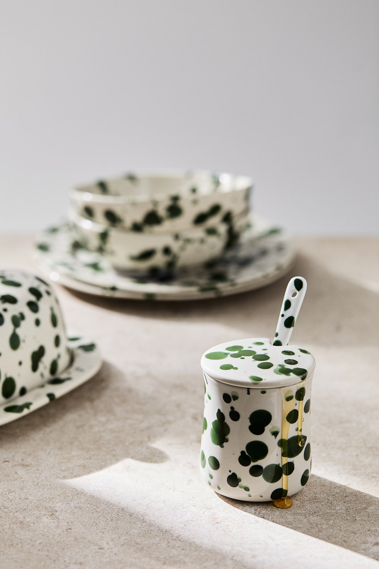 Patterned Stoneware Jar - Green/speckled - Home All | H&M US