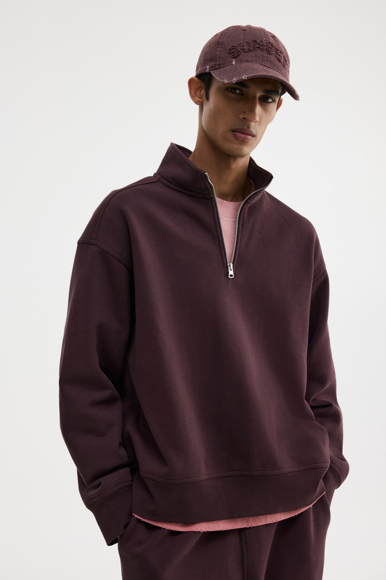 Loose Fit Zip-top sweatshirt - Dark plum purple - Men | H&M GB