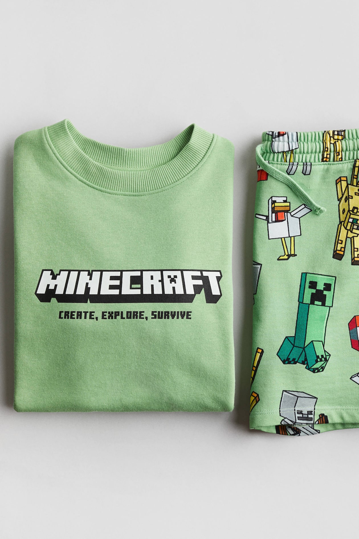 2-piece Print Sweat Set - Dusty green/Minecraft - Kids | H&M AU