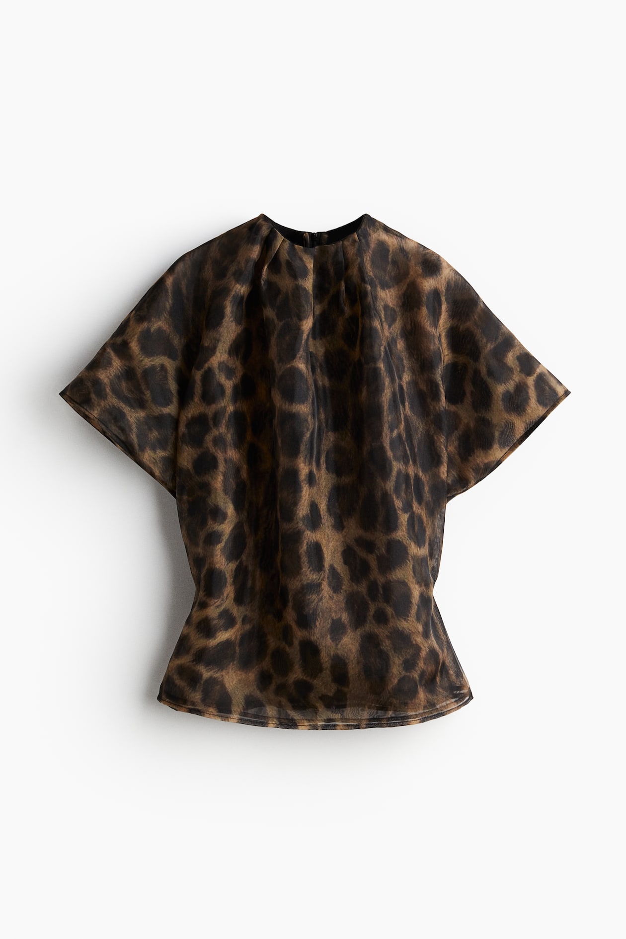 Women's Black/Leopard-print Pleat-detail organza blouse | H&M GB