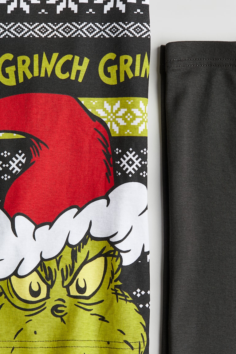 Printed Cotton Pajamas - Dark gray/The Grinch - Kids | H&M US