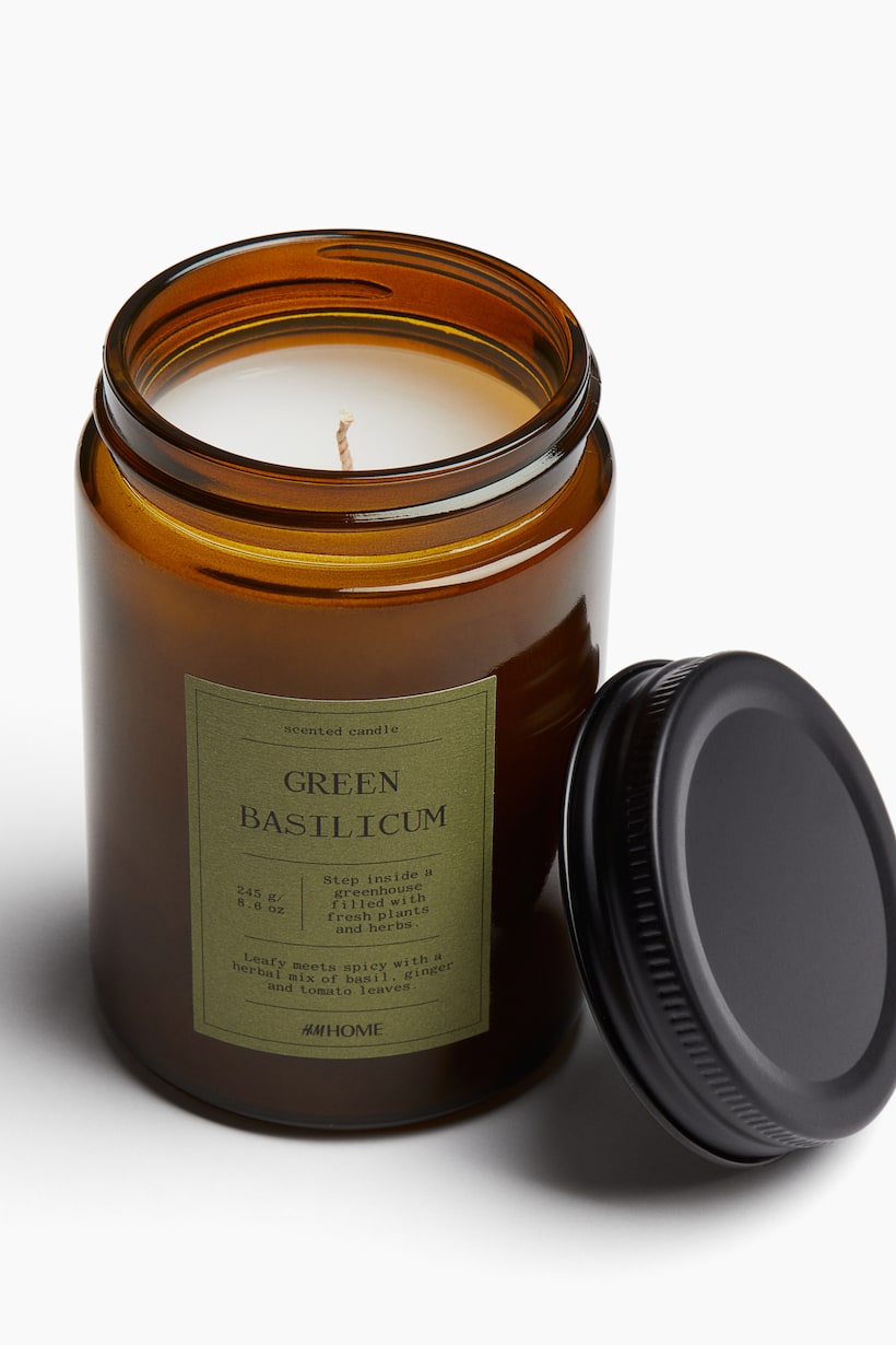 Small Scented Candle in Glass Holder - Green Basilicum - Home All | H&M US