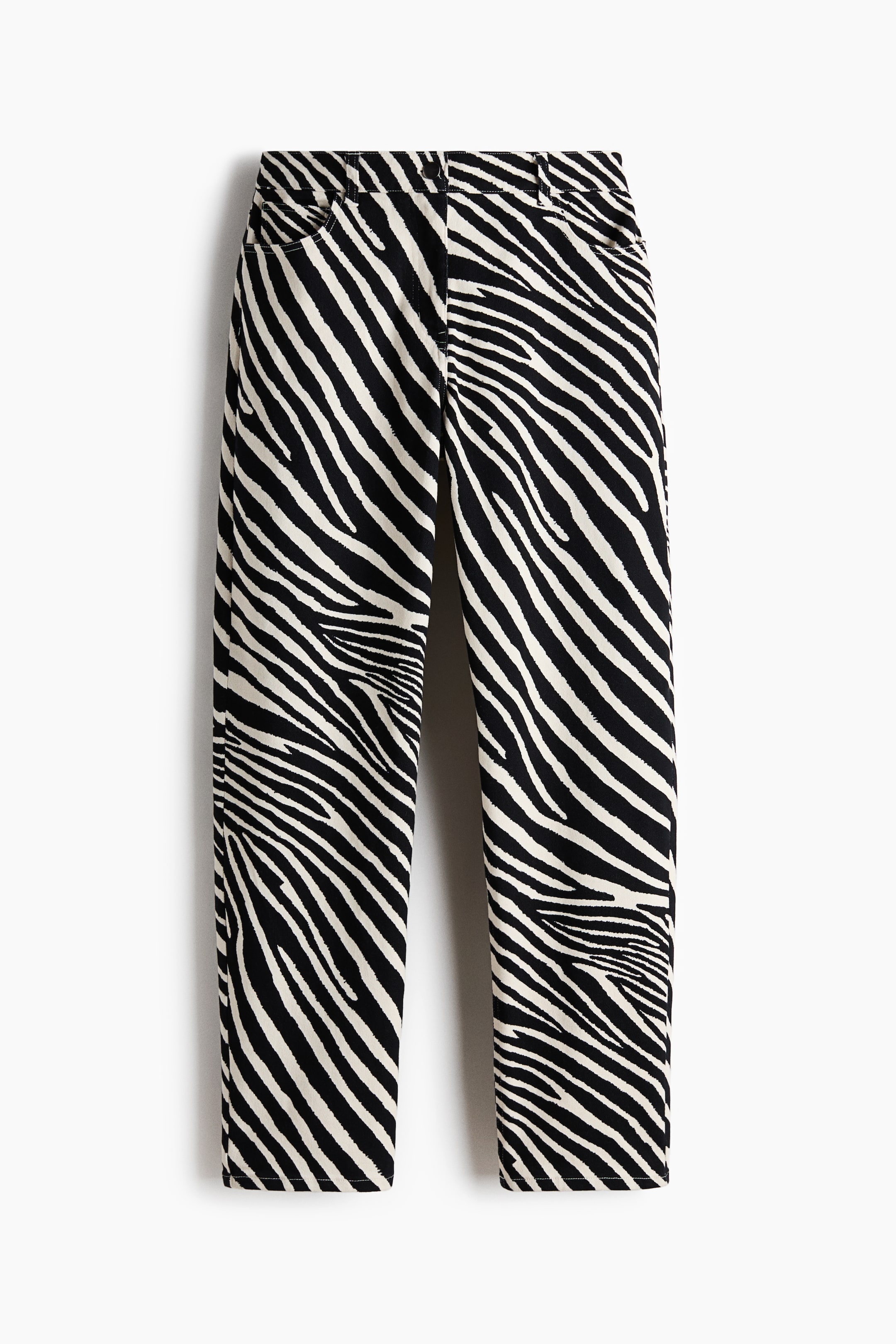 Women's Black/zebra print Barrel-Leg Twill Pants | H&M CA