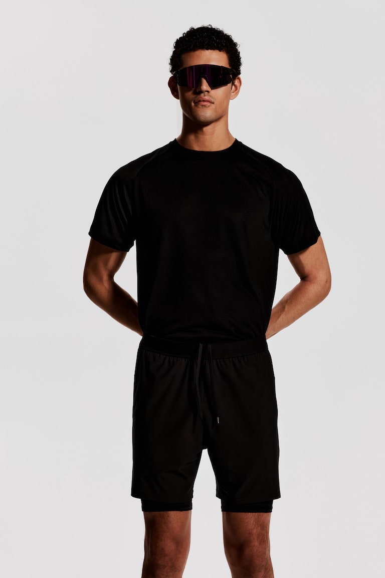 Mid-Length 2-in-1 Sports Shorts with DryMove™ - Black - Men | H&M US
