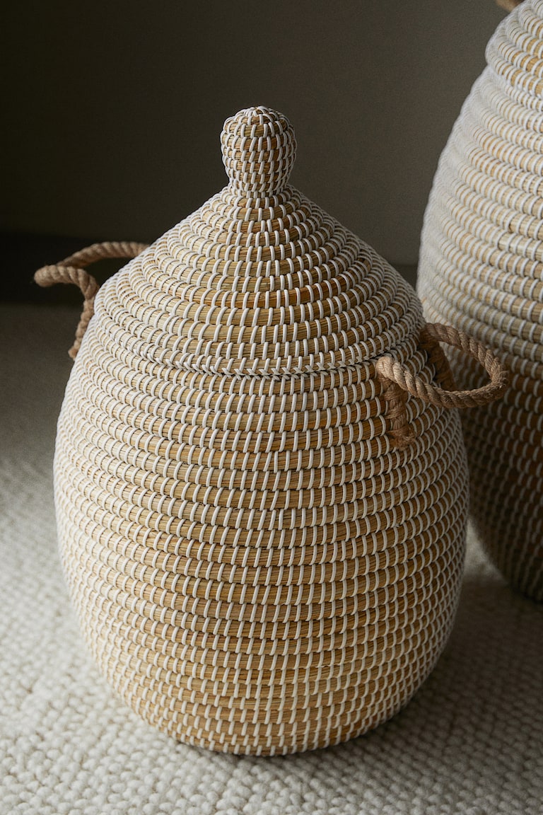 Storage Basket with Lid - Beige/white - Home All | H&M US