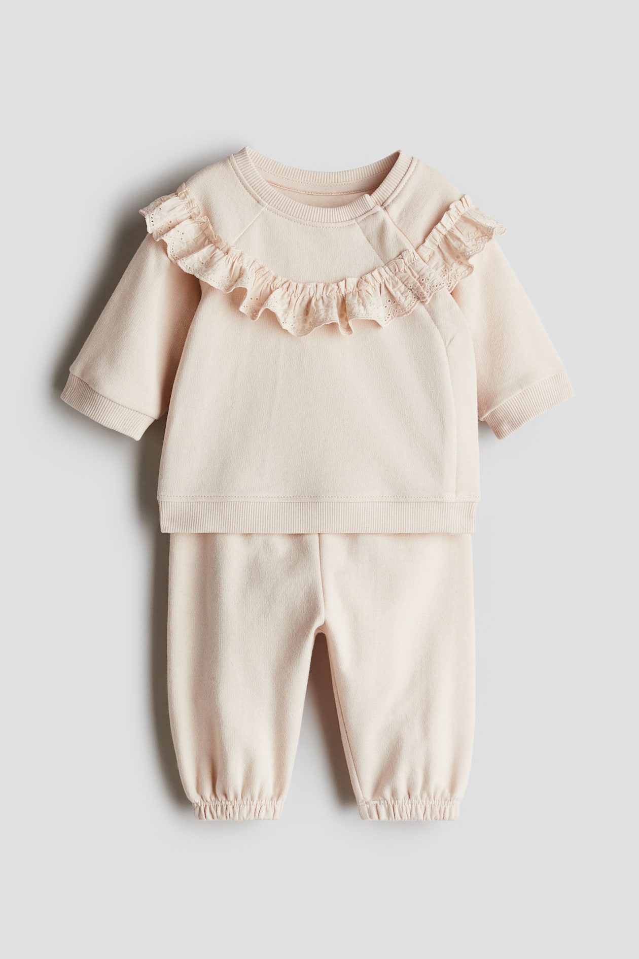 Ensemble 2 pièces en molleton de coton - Beige clair - ENFANT | H&M CA