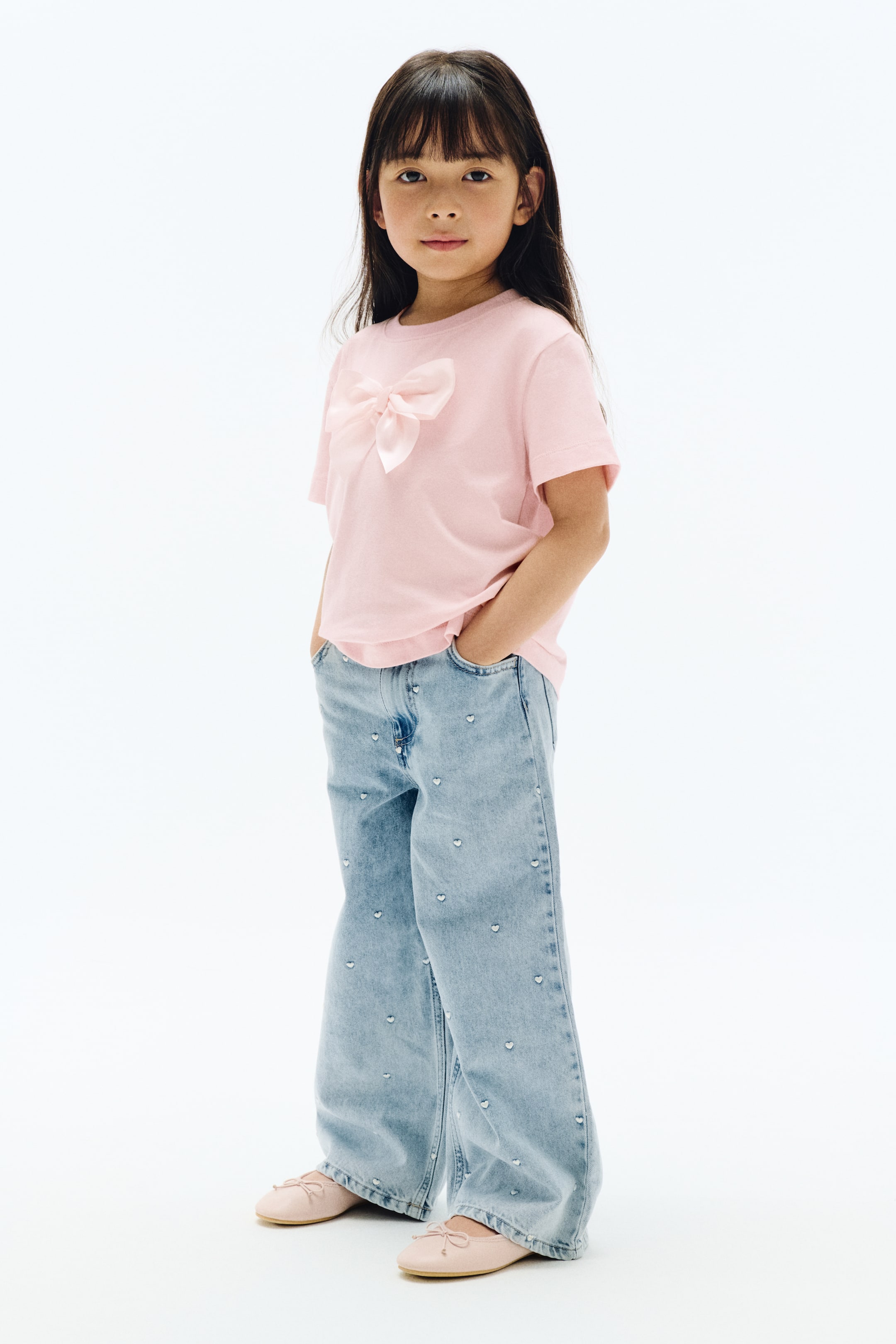 Appliquéd T-shirt - Light pink/Bow - Kids | H&M IN