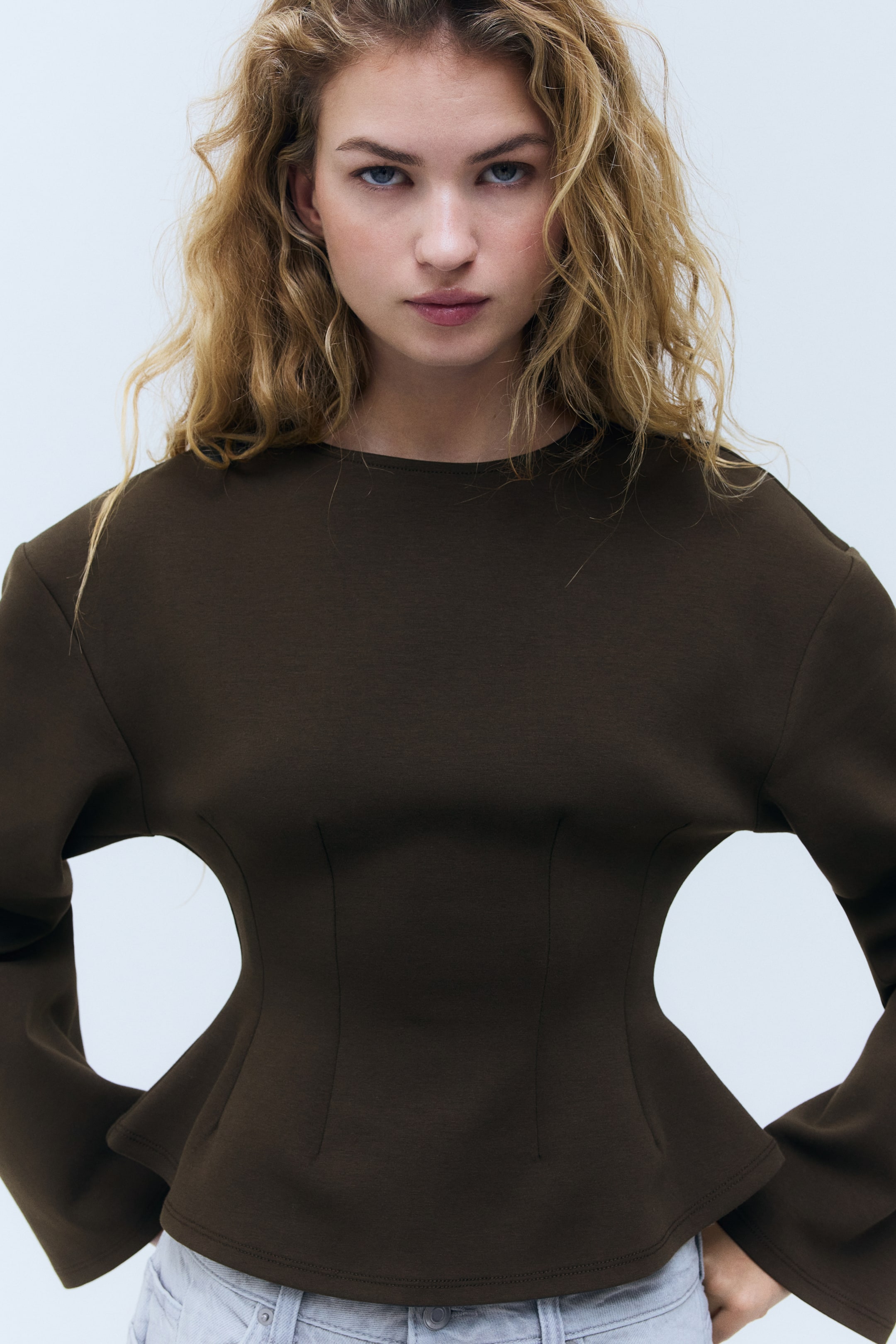 Fitted-Waist Interlock Top - Dark khaki green | H&M CA