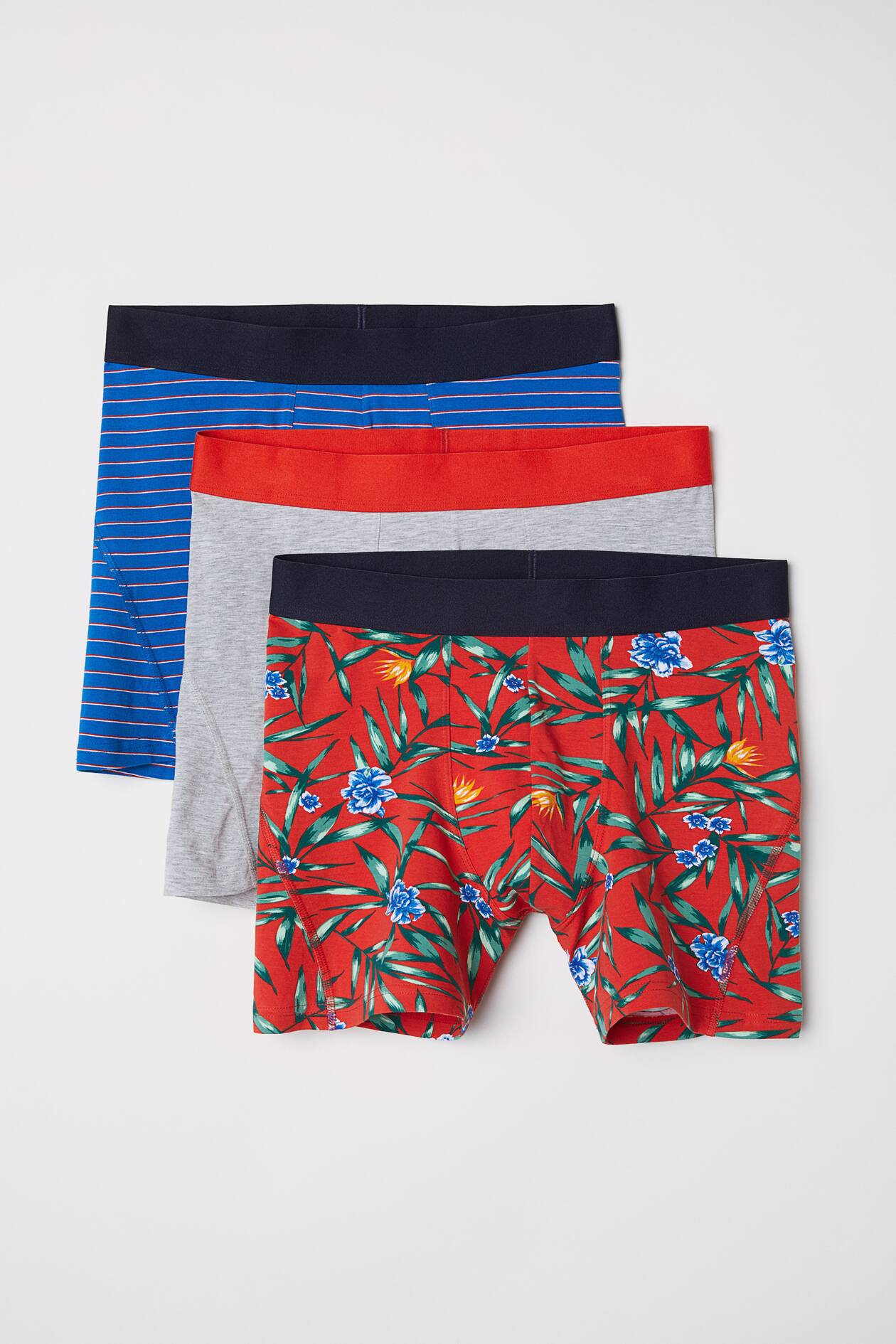 Boxers mi-longs, lot de 3 - Rouge vif/multicolore - HOMME | H&M FR