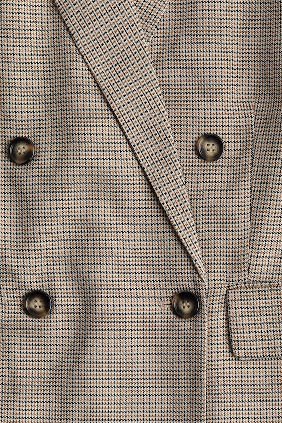 Double-breasted blazer - Light beige/Checked - Ladies | H&M GB