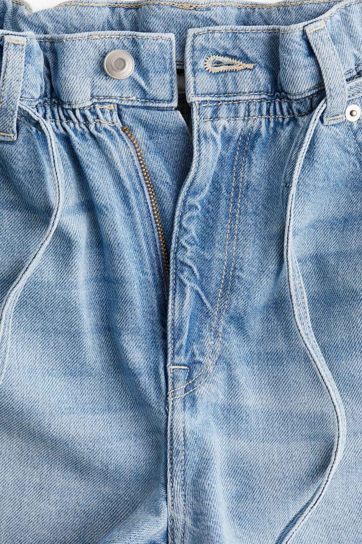 Women's Light denim blue High-Rise Paper-Bag Denim Shorts | H&M US