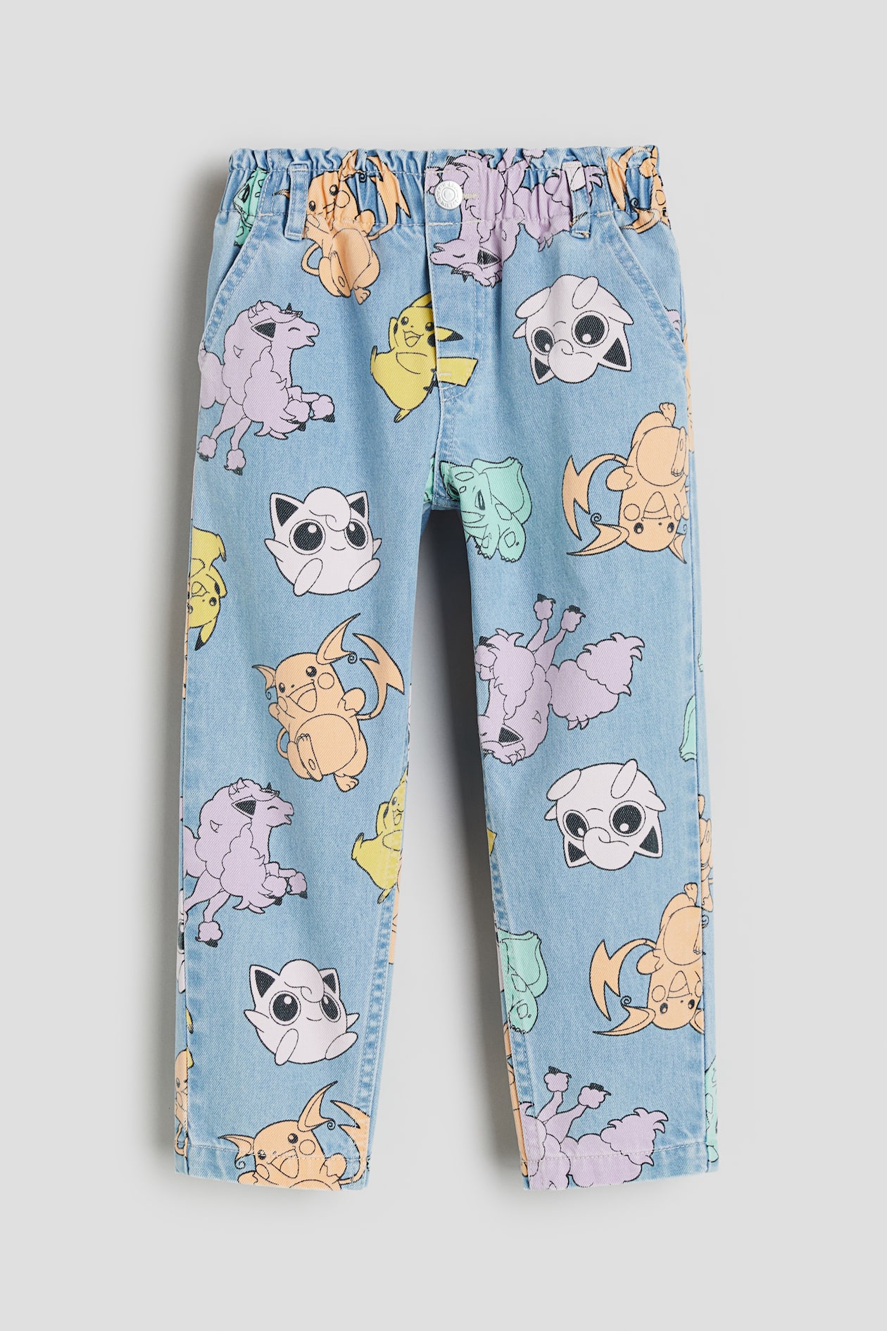 Relaxed Fit Paper Bag Jeans - Light denim blue/Pokémon - Kids | H&M PH