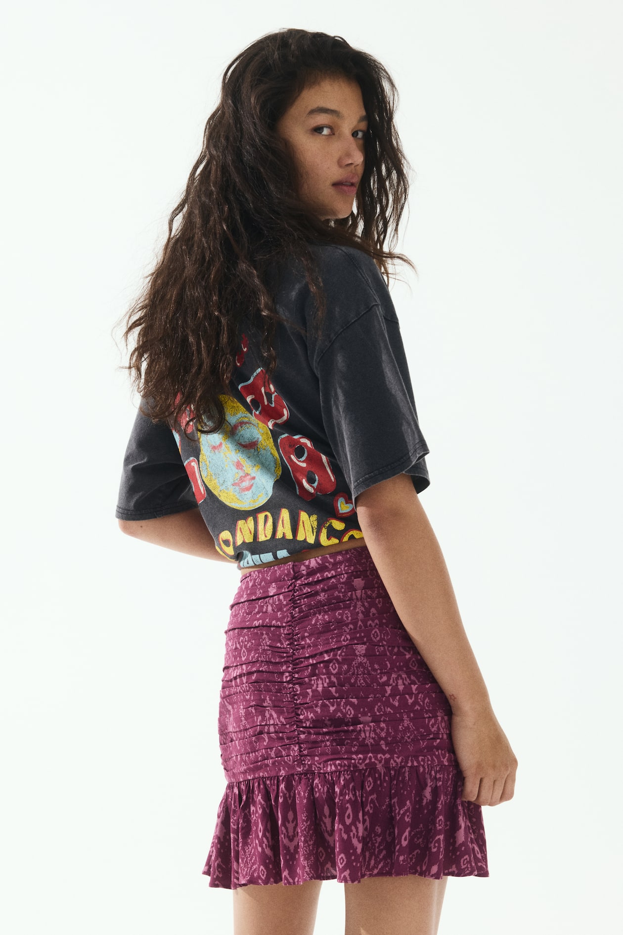 Women's Purple/patterned Gathered Mini Skirt | H&M CA